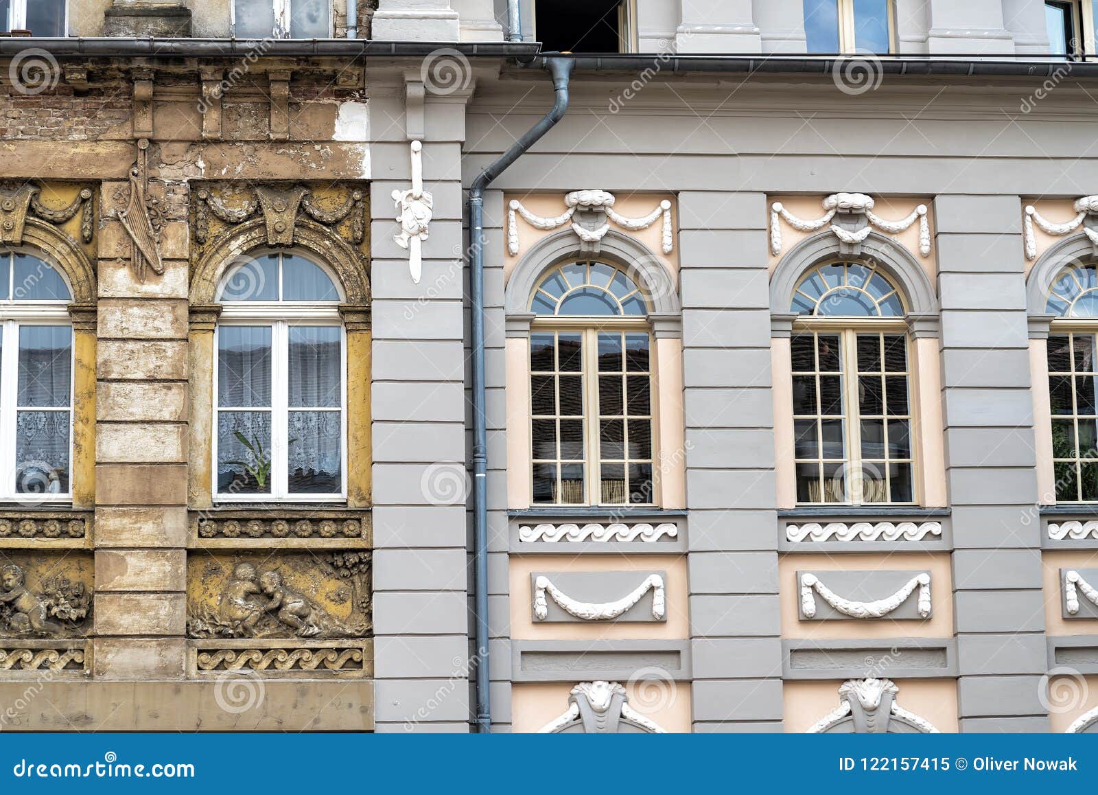 Front of Building with Old and Reconstructed Part Stock Image - Image ...