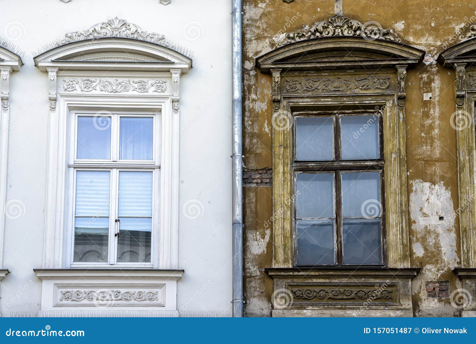 Front of Building with Old and Reconstructed Part Stock Image - Image ...