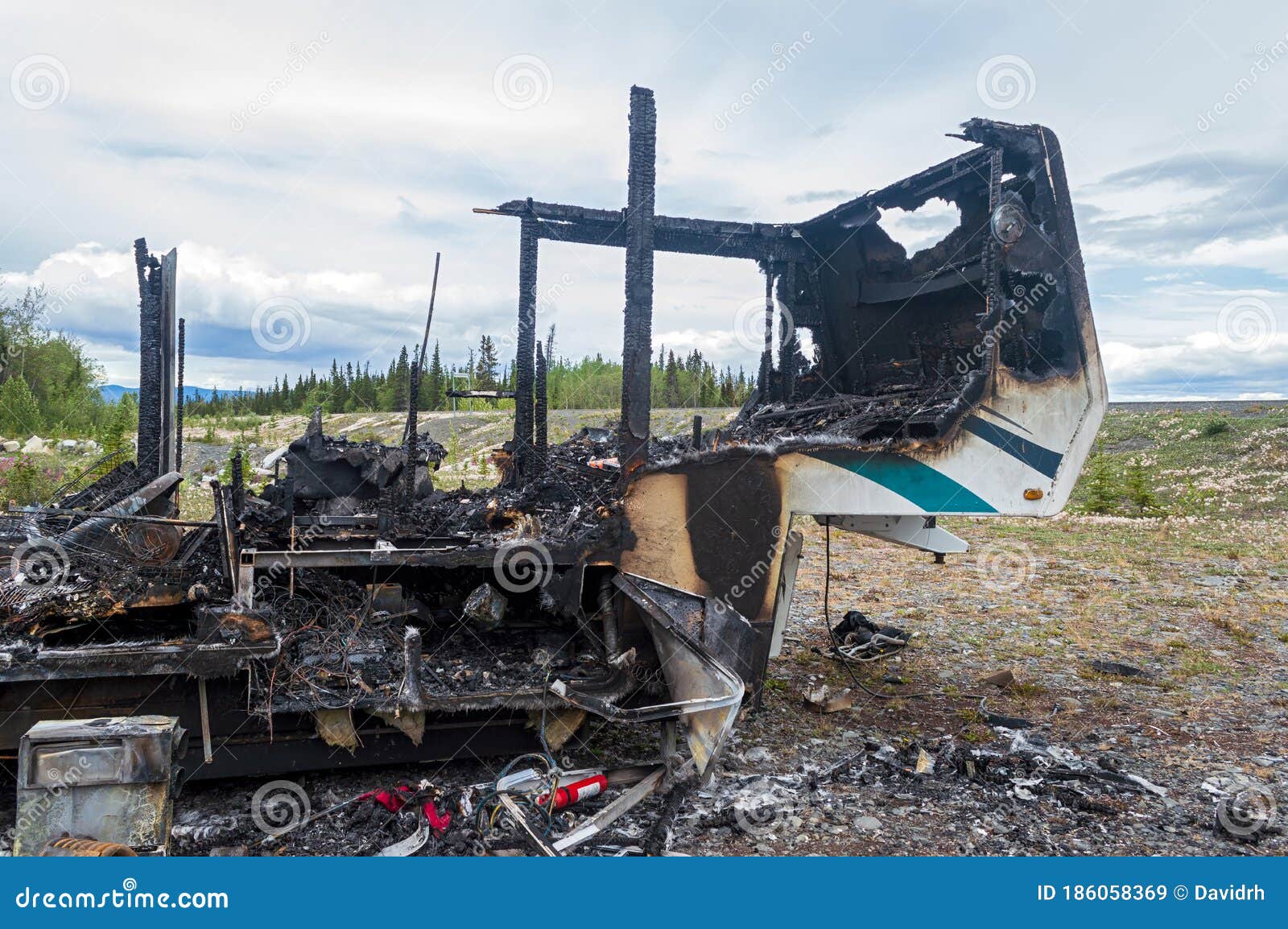 The Front of a Burned Out Trailer by the Side of the Road Stock Image ...