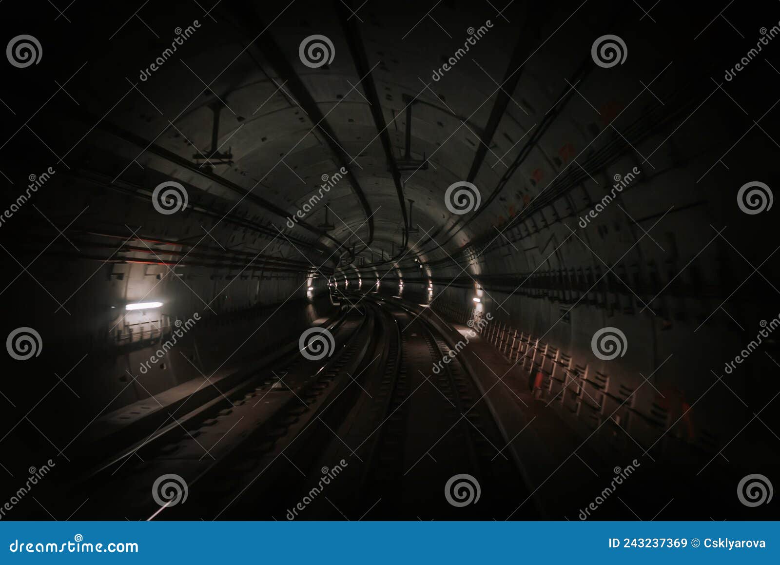 Front Cabin View of Driverless Metro Train Moving through Underground ...