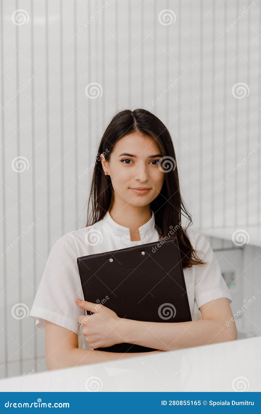 In Front of the Camera Beautiful Medical Assistant Posing To the Camera ...
