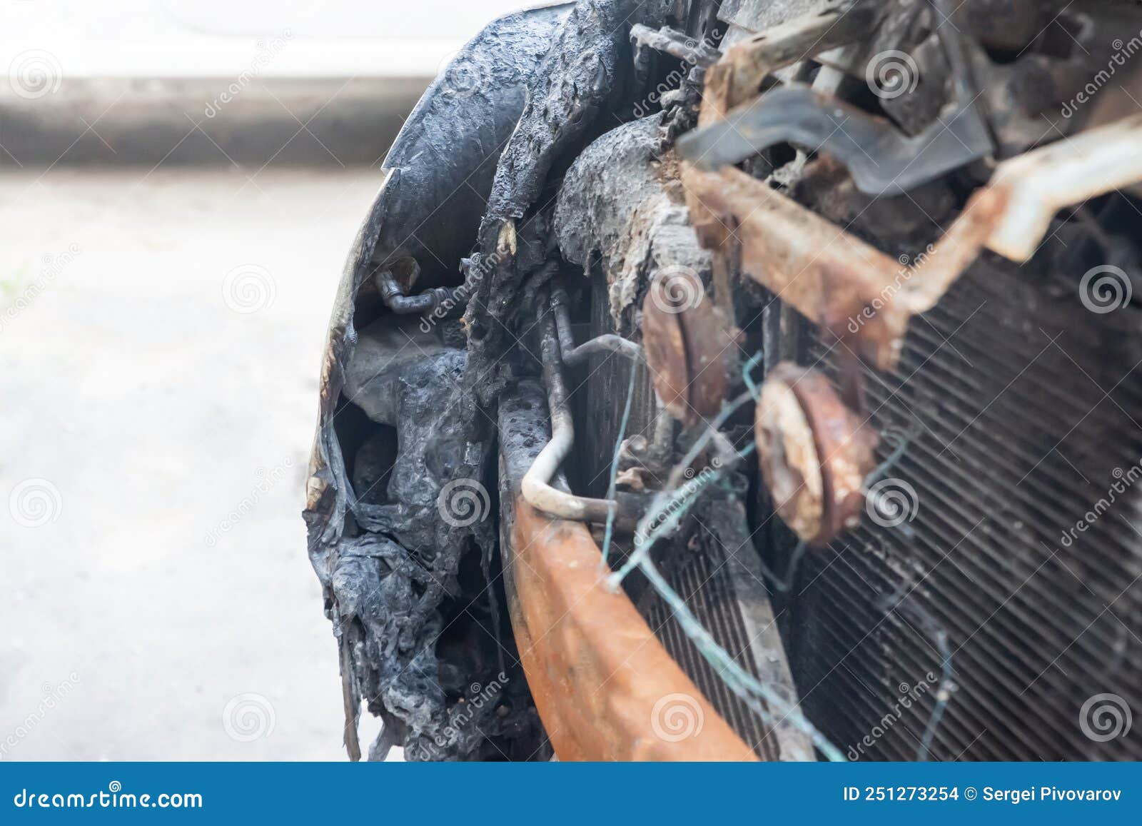 Front of the Car after an Accident on the Road, Melted Bumper after a ...