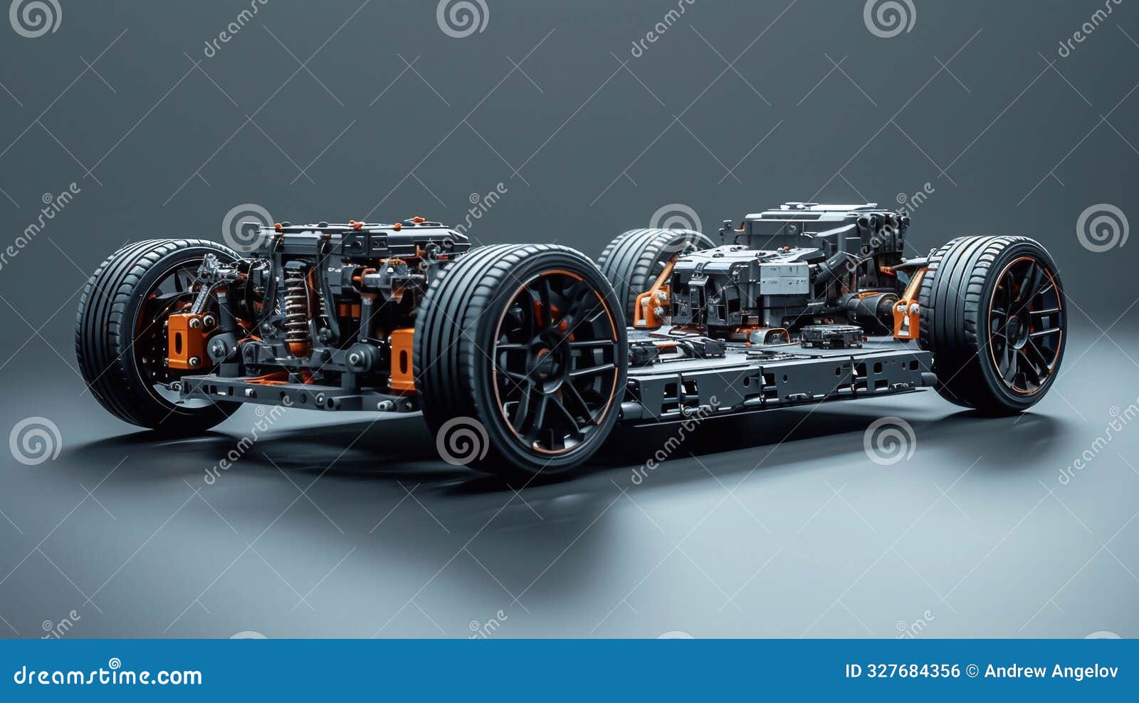 Front Car Chassis with Engine on White Background. 3D Illustration ...