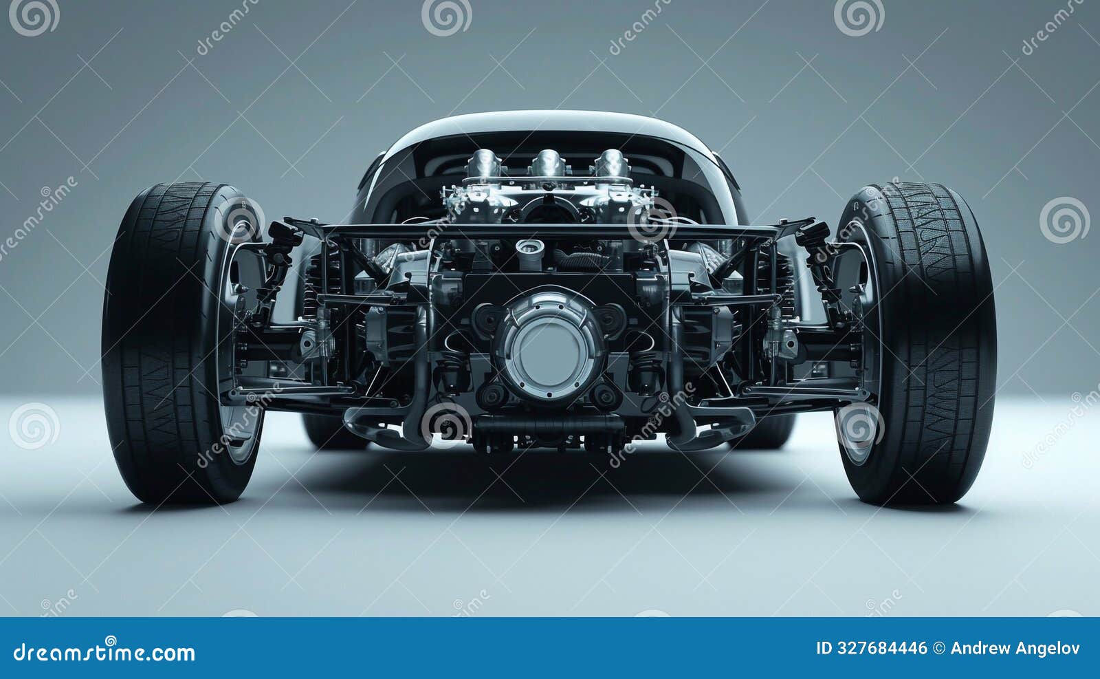 Front Car Chassis with Engine on White Background. 3D Illustration ...