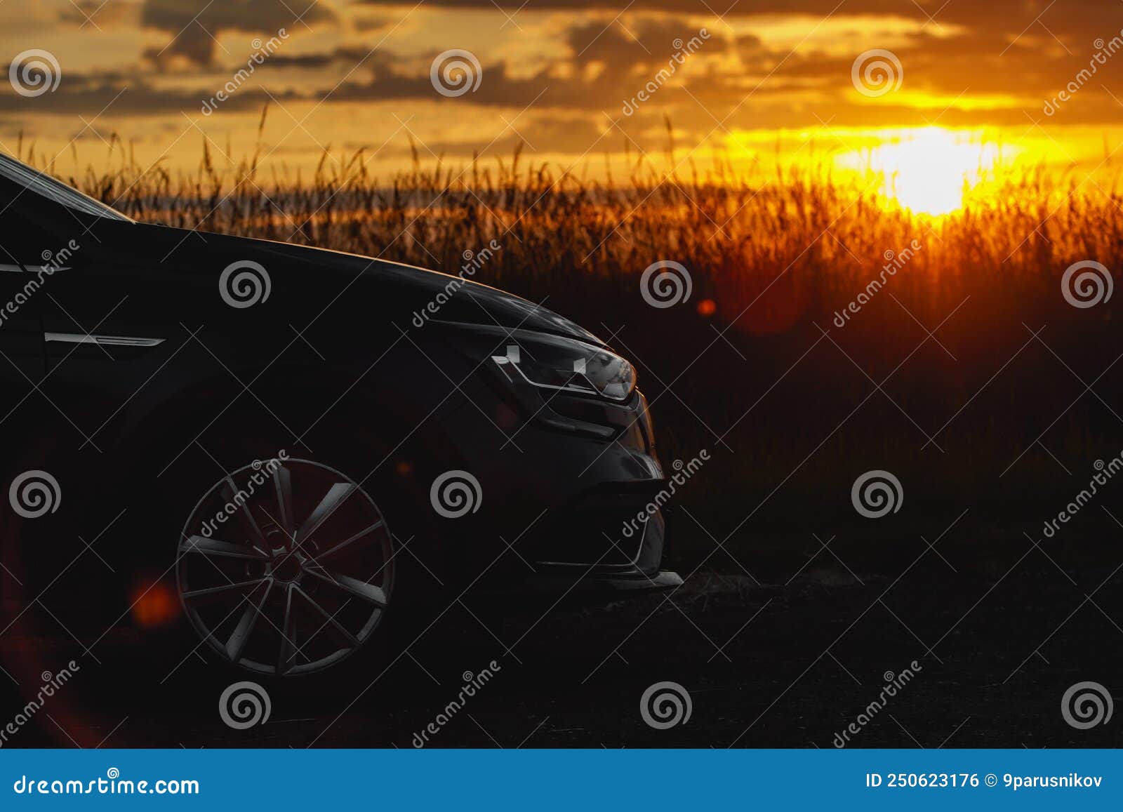 Front of Car at the Sunset Side View. Stock Photo - Image of sunset ...