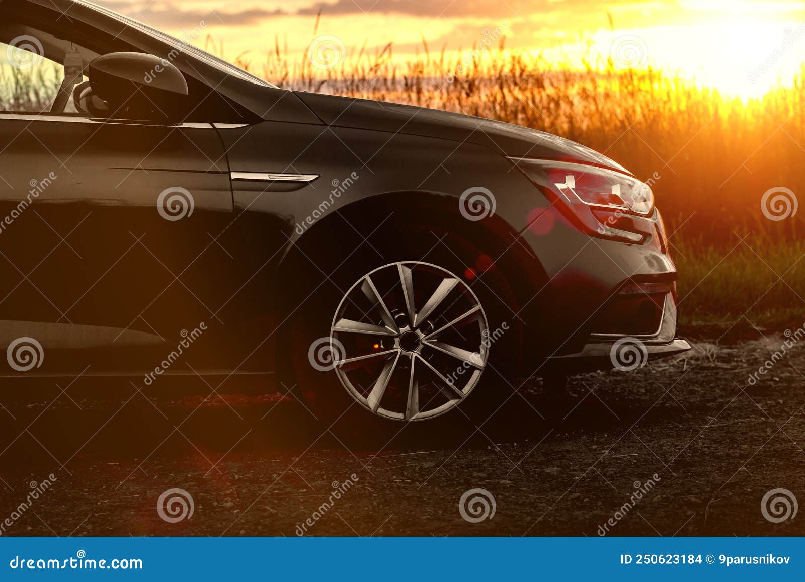 Front of Car at the Sunset Side View. Stock Photo - Image of background ...