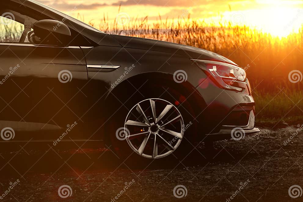 Front of Car at the Sunset Side View. Stock Photo - Image of background ...