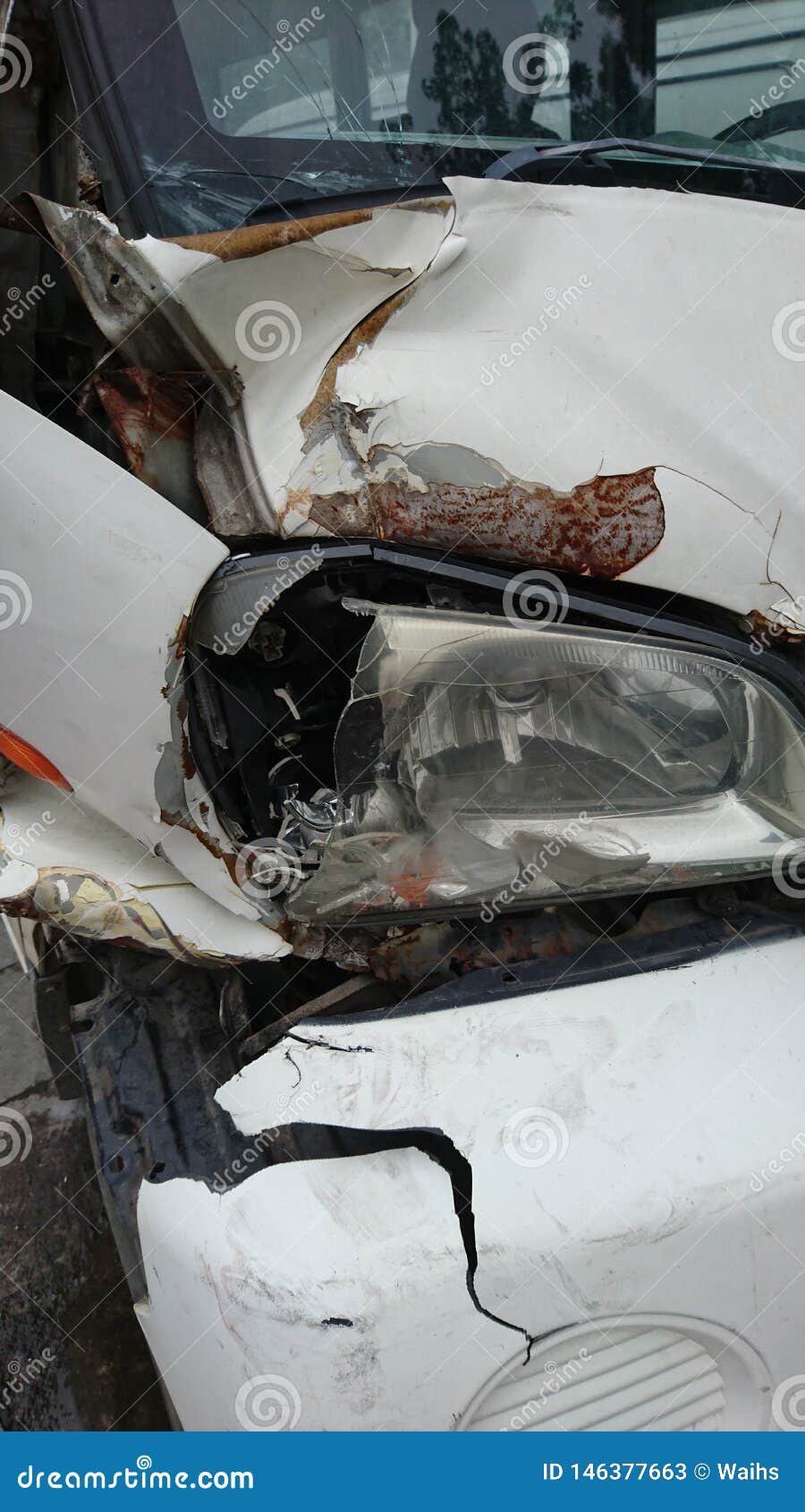 The Front End of the Car Was Smashed Stock Image - Image of building ...