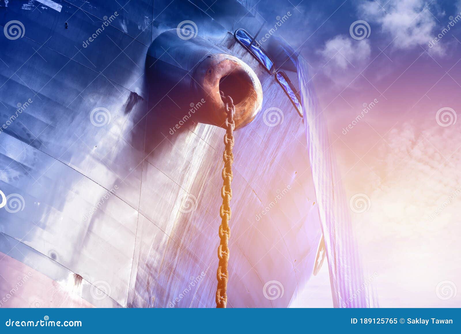 Front of Cargo Ship with Anchor Chain Hanging Stock Image - Image of ...