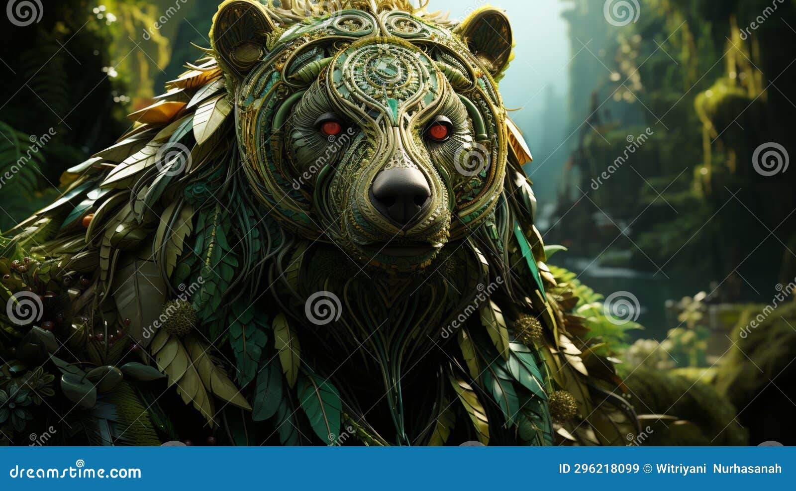 Front-center View of Beaded Bear on the Fantasy Forest. Generative AI ...