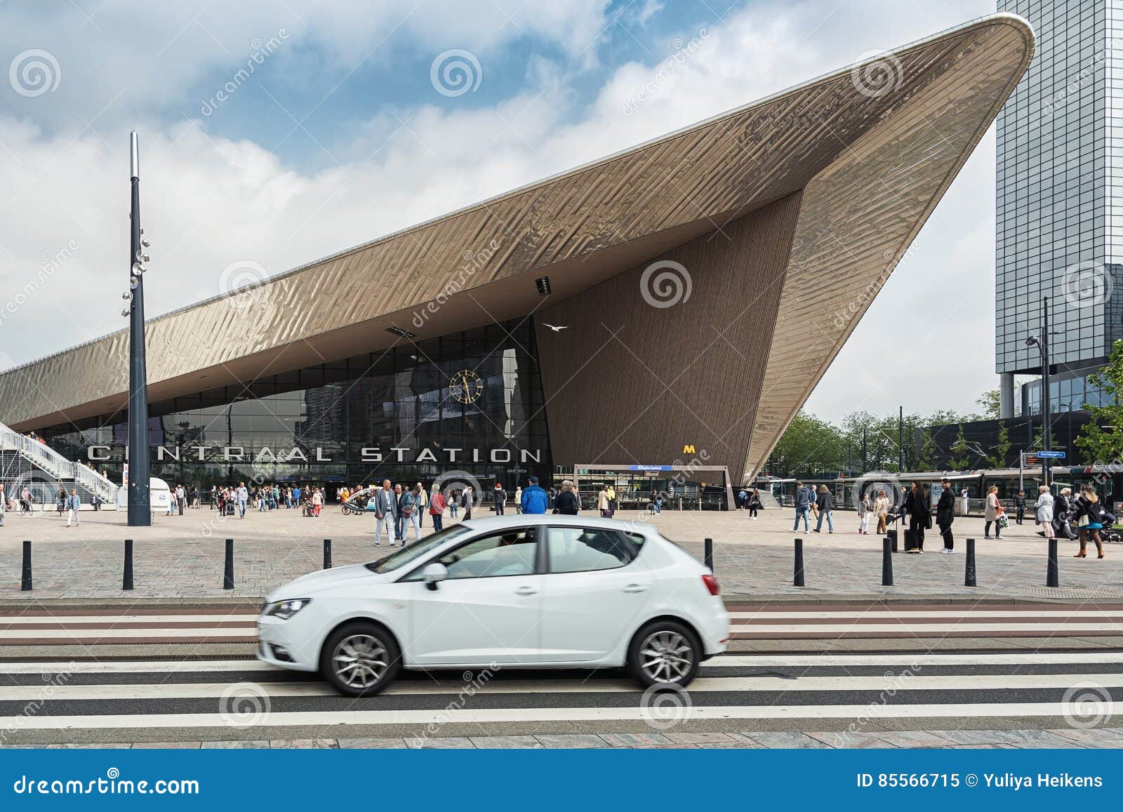 In Front of Central Station Rotterdam with a Passing White Car ...