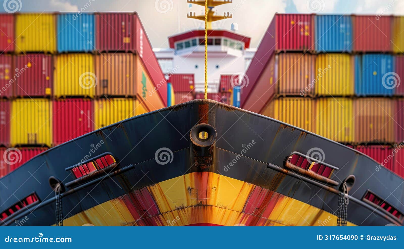 Container Vessel Ship Leaving The Port. Logistic Oversea Worldwide By ...