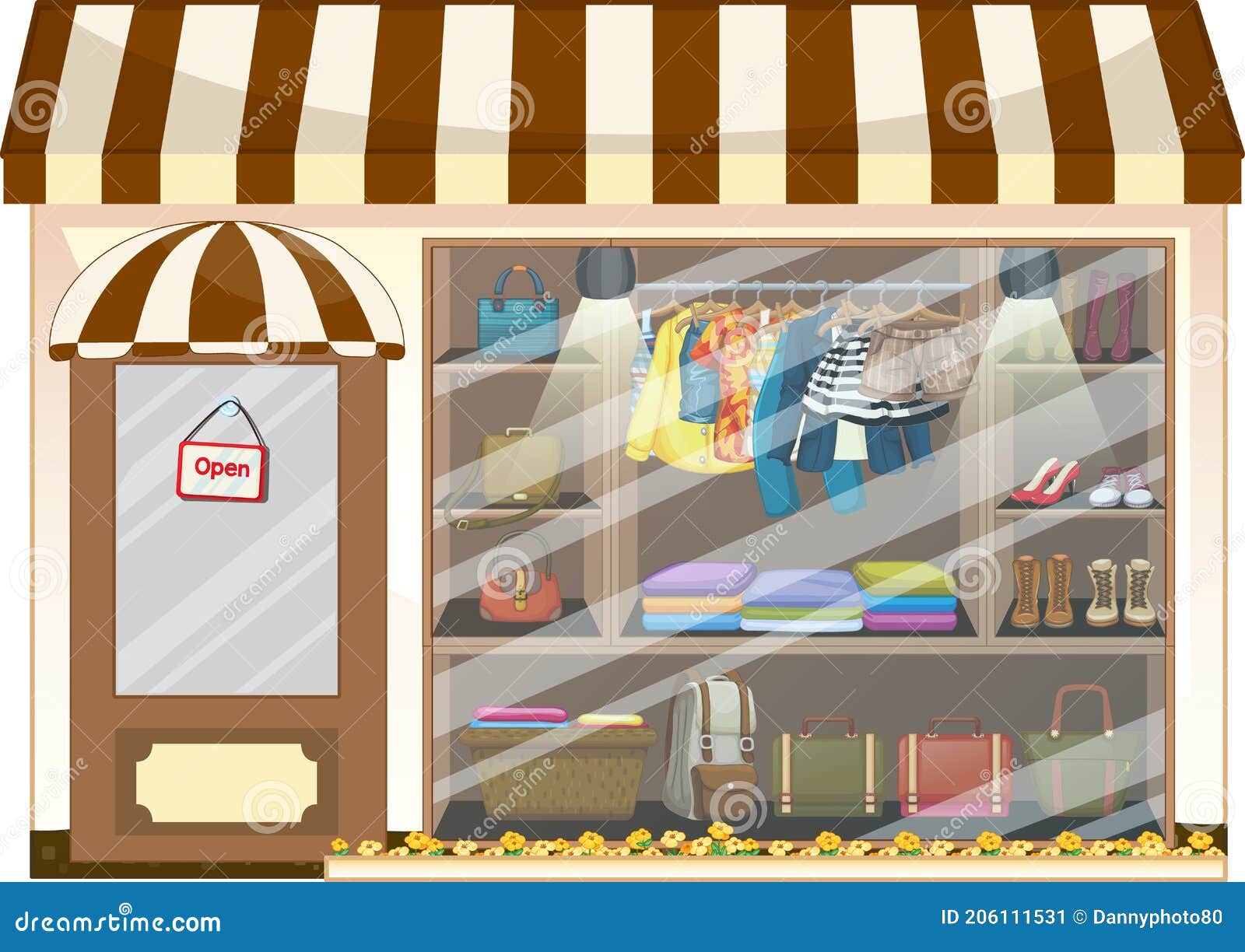 Front of Clothing Store Showcase with Clothes and Accessories Stock ...