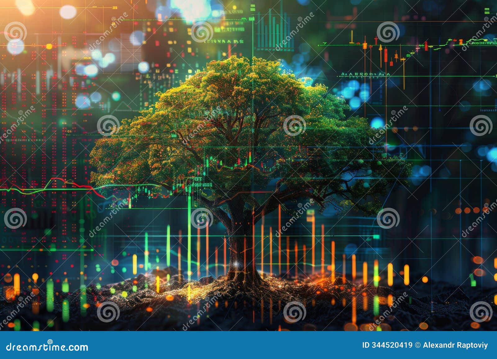 In Front of a Computer Screen, There is a Tree Growing Up Stock Image ...