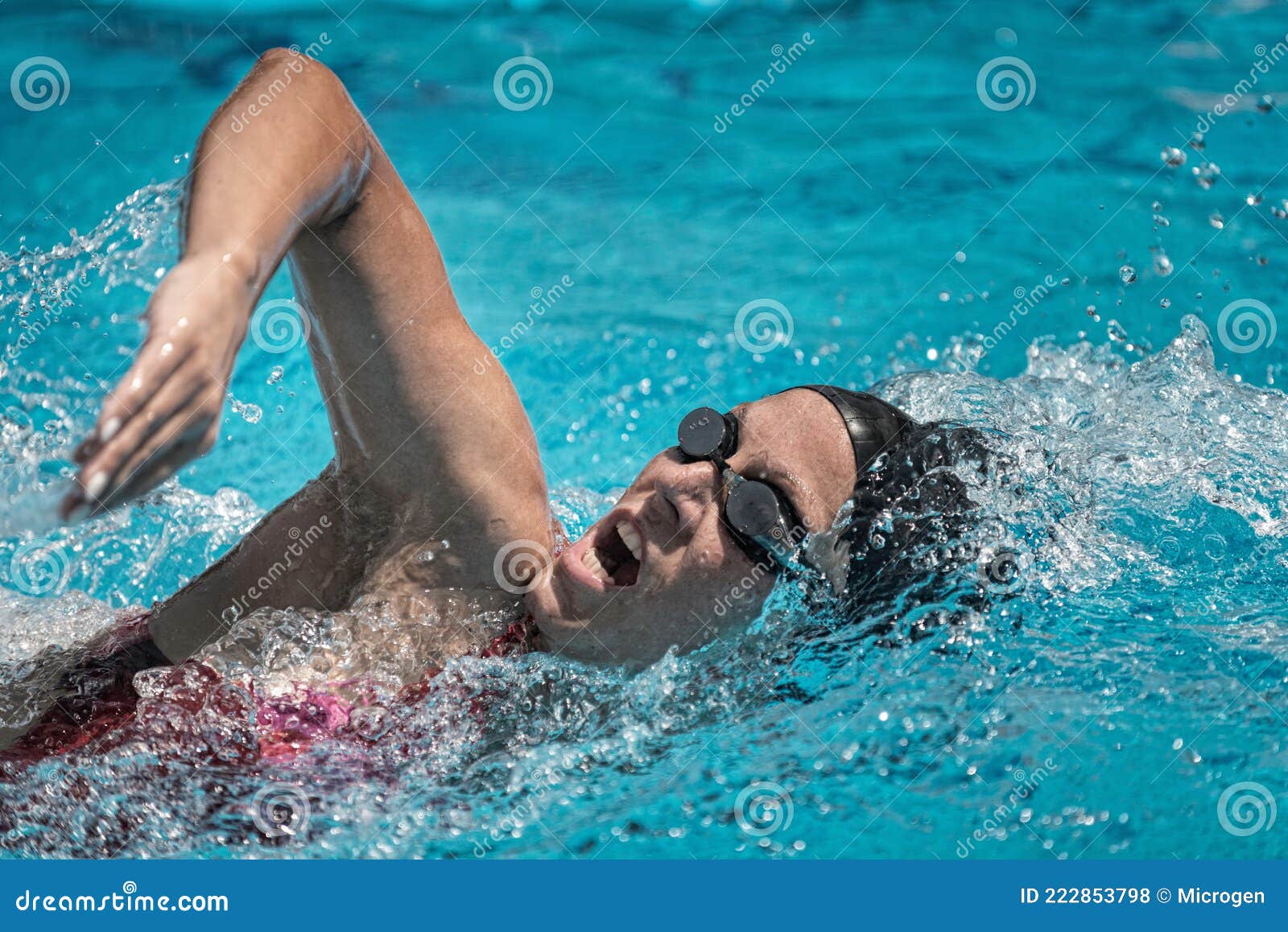 Front crawl swimmer stock photo. Image of face, raised - 222853798