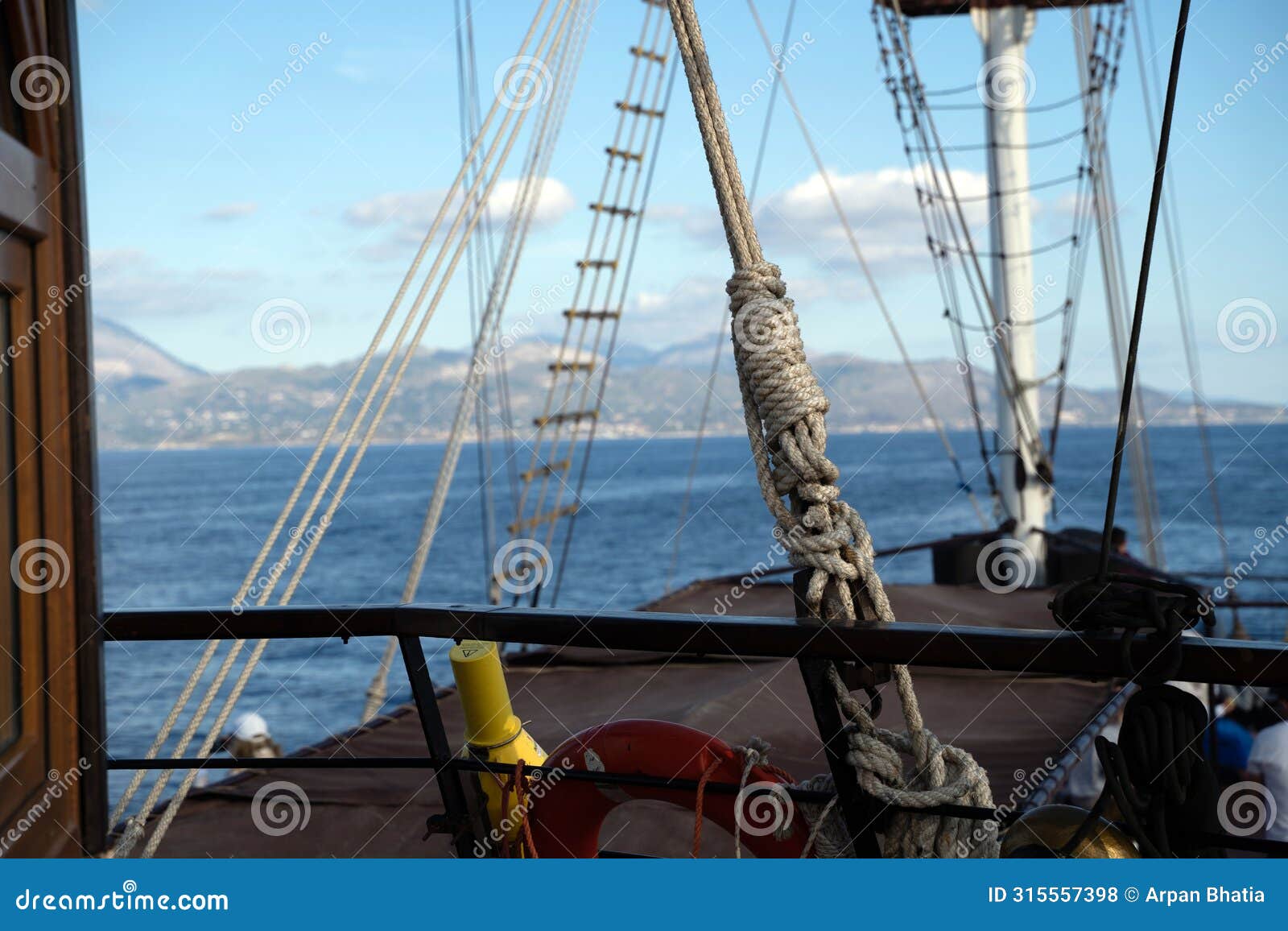 Front Deck of a Sailing Ship with Ropes, Mooring Lines and Tow Lines ...