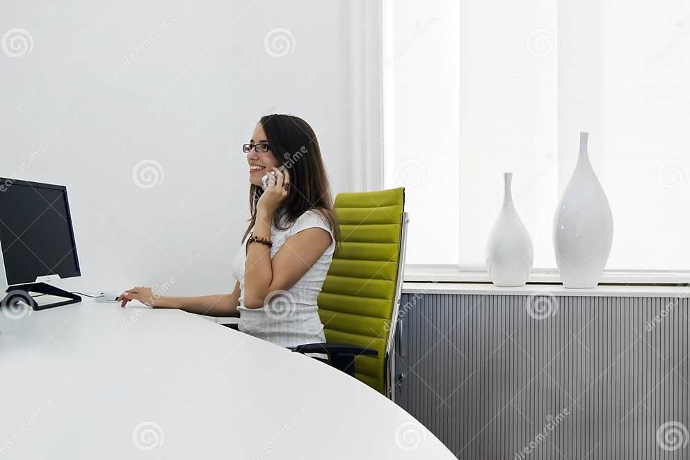 Front desk lady stock image. Image of telephone, laughing - 11115689