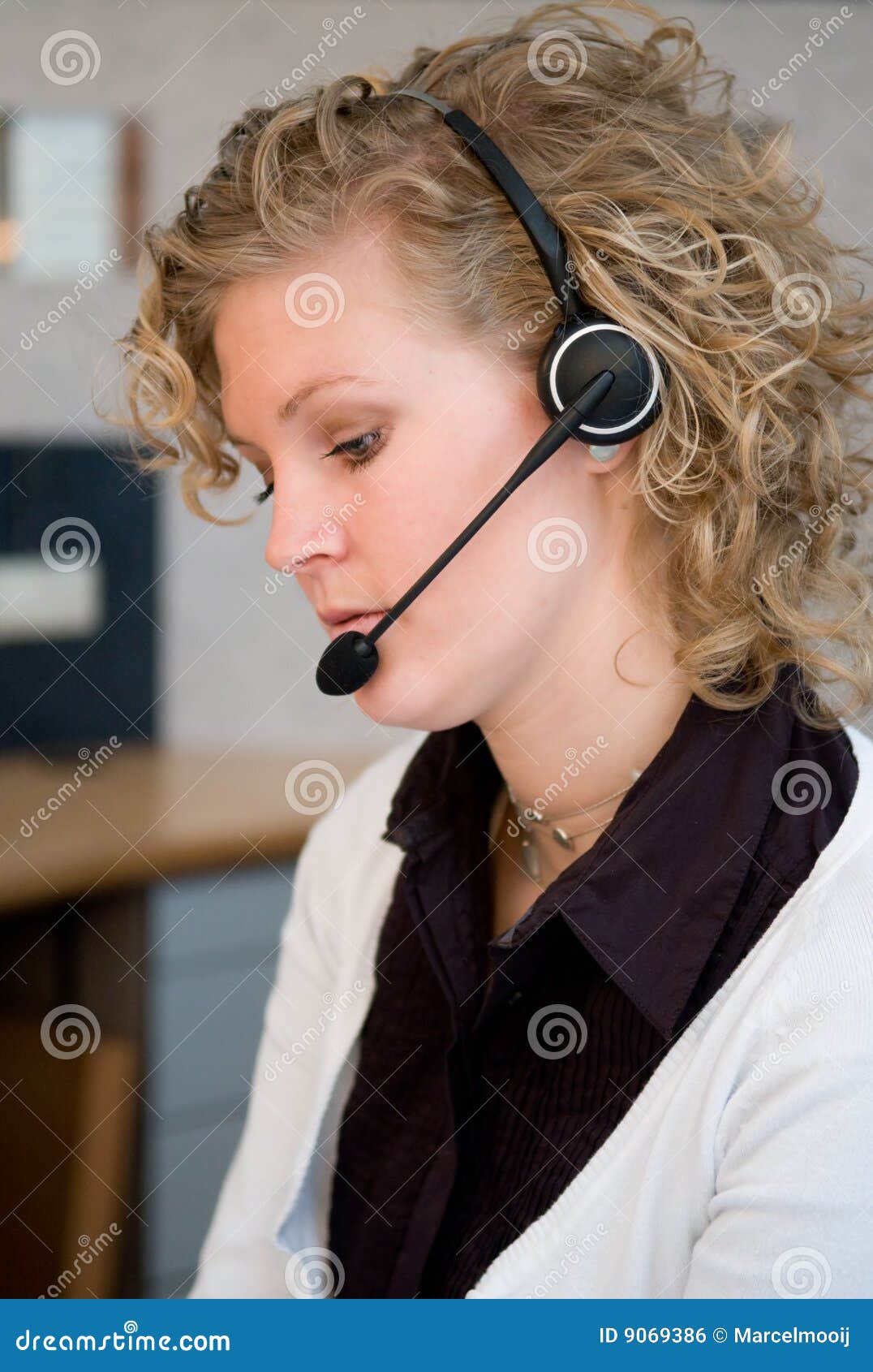 Front desk worker stock photo. Image of device, female - 9069386