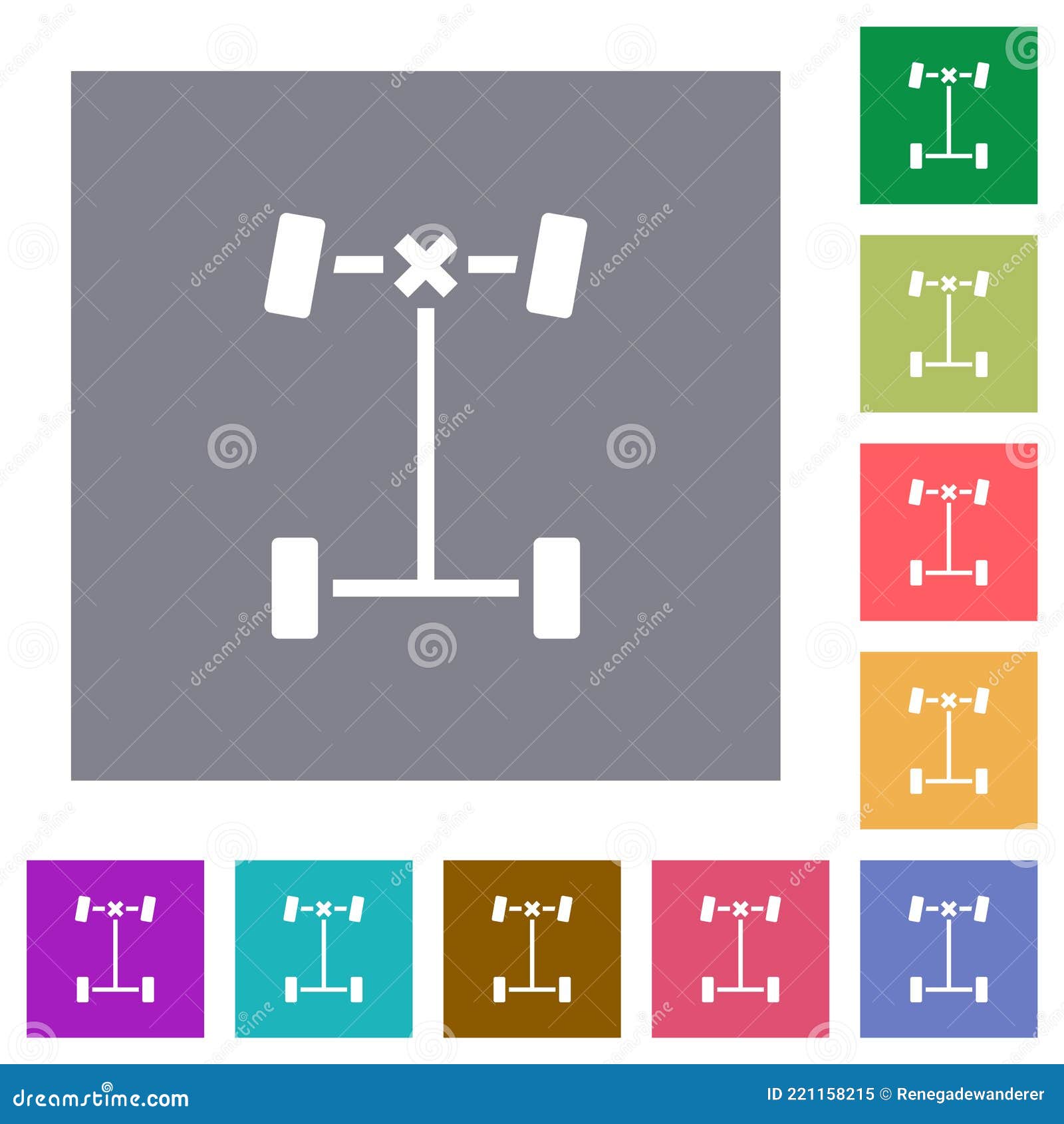 Front Differential Lock Square Flat Icons Stock Vector - Illustration ...