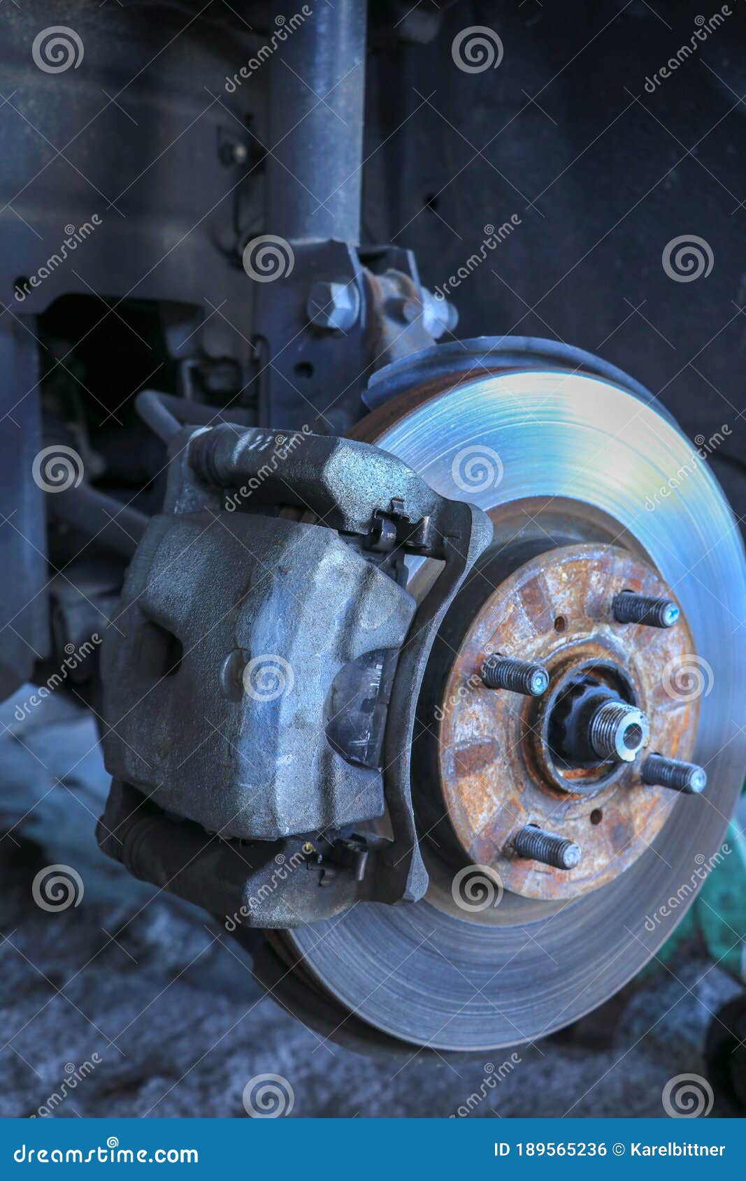 Front Disc Brake on Car in Process of New Tire Replacement Stock Photo ...