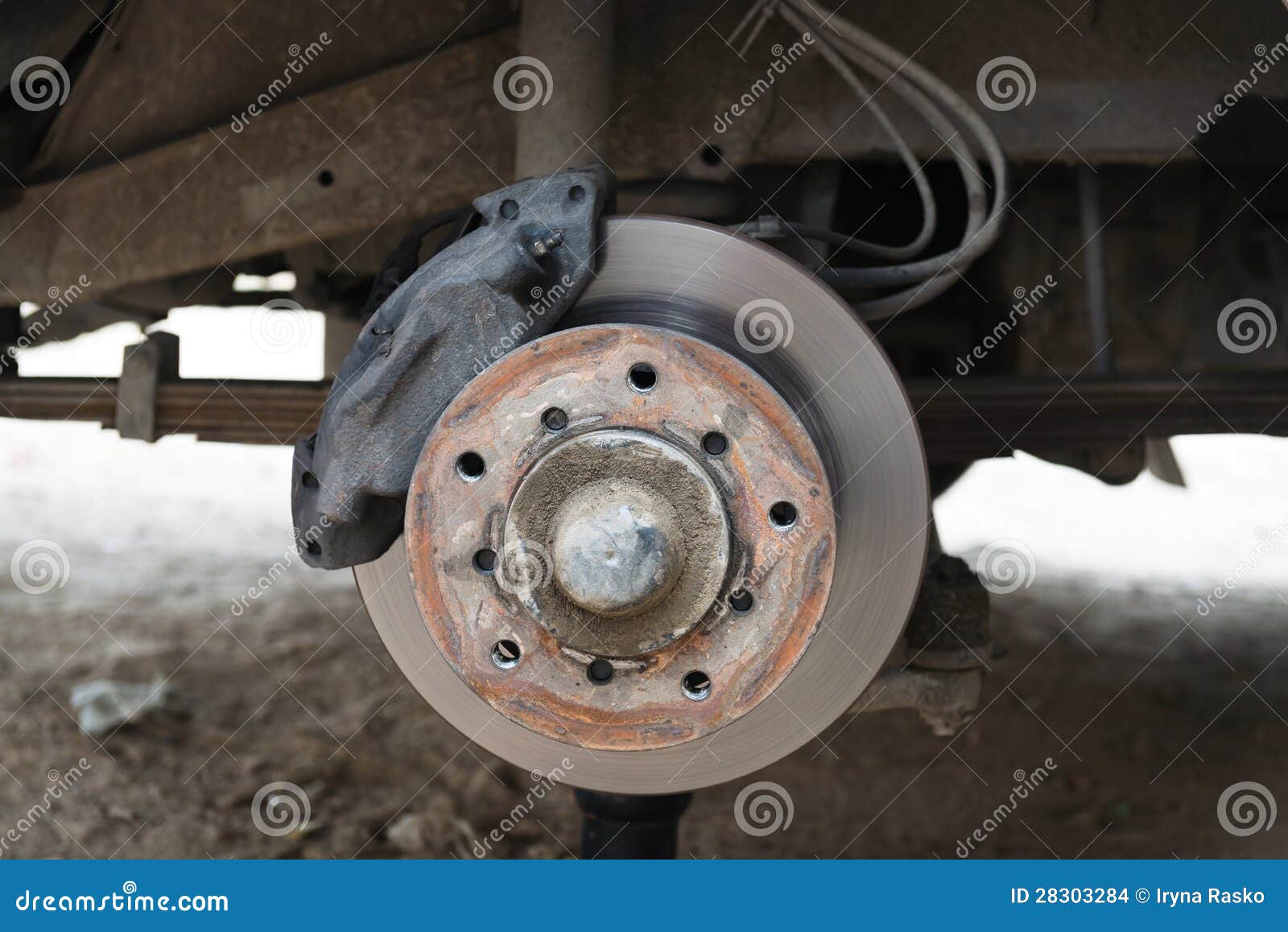 Front Disk Brake on a Old Car Stock Photo - Image of control, change ...