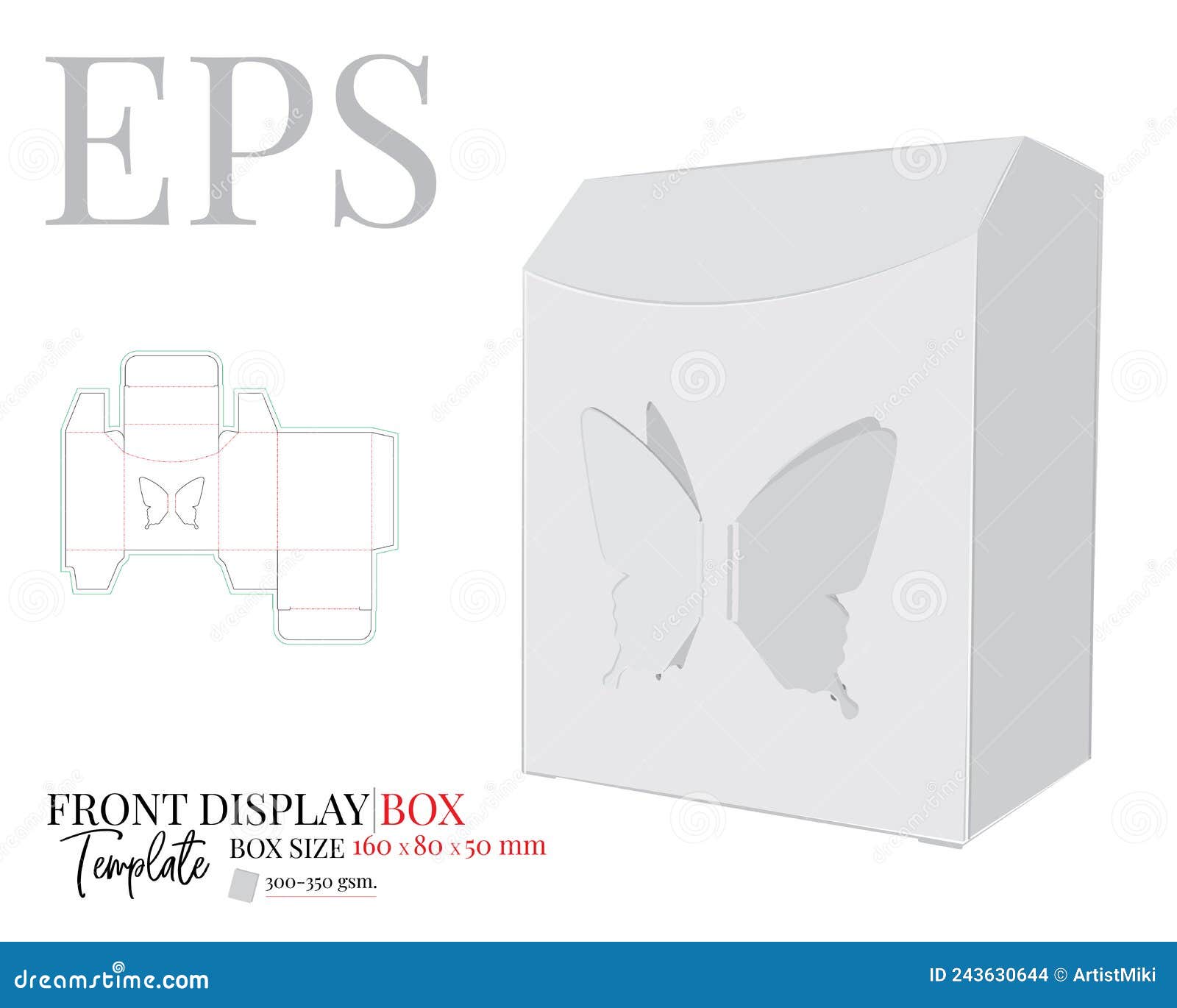 Front Display Box Die Cut Template With Butterfly Vector Illustration ...