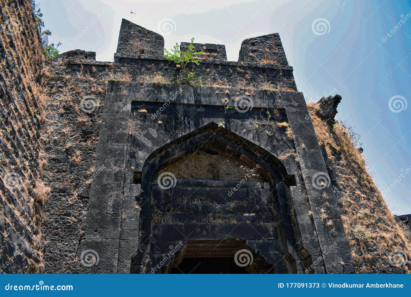 Picture of Front Door of a Ancient Fort Constructed Using Black Rocks ...