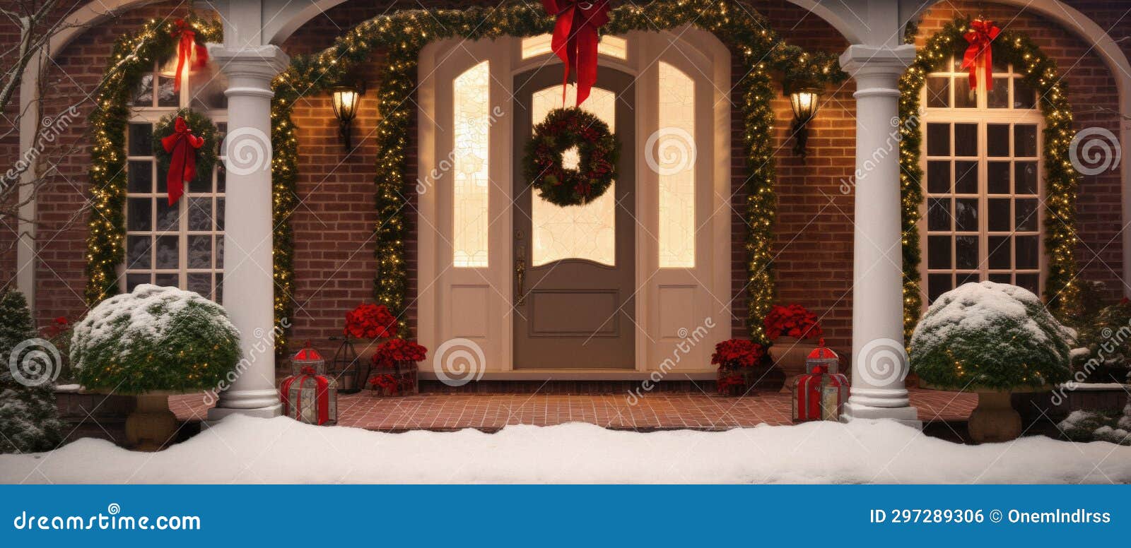Of a Front Door Decorated for Christmas with Snow Stock Photo - Image ...