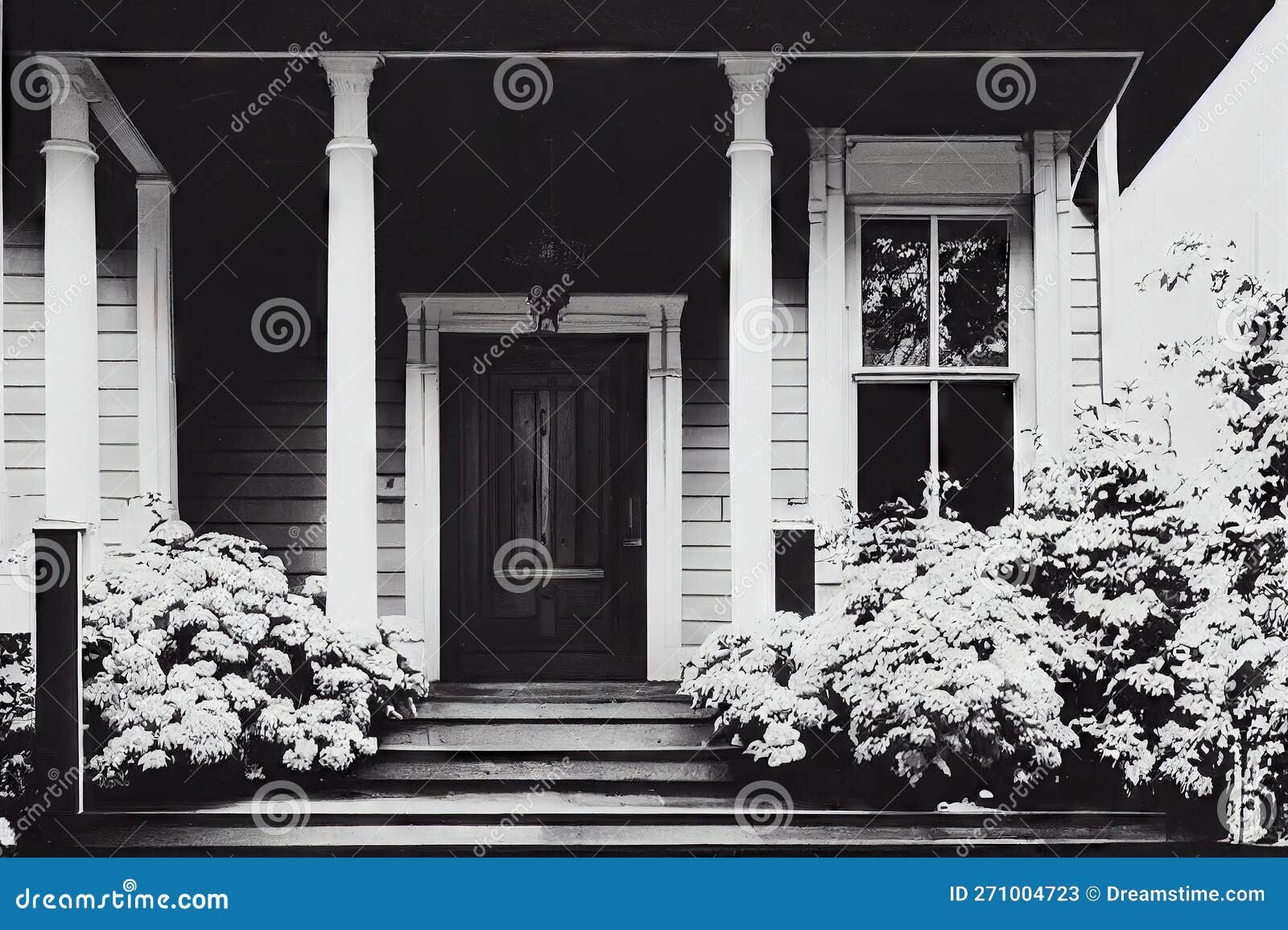Front Door of House with Glass Inserts on Porch with Columns Stock ...