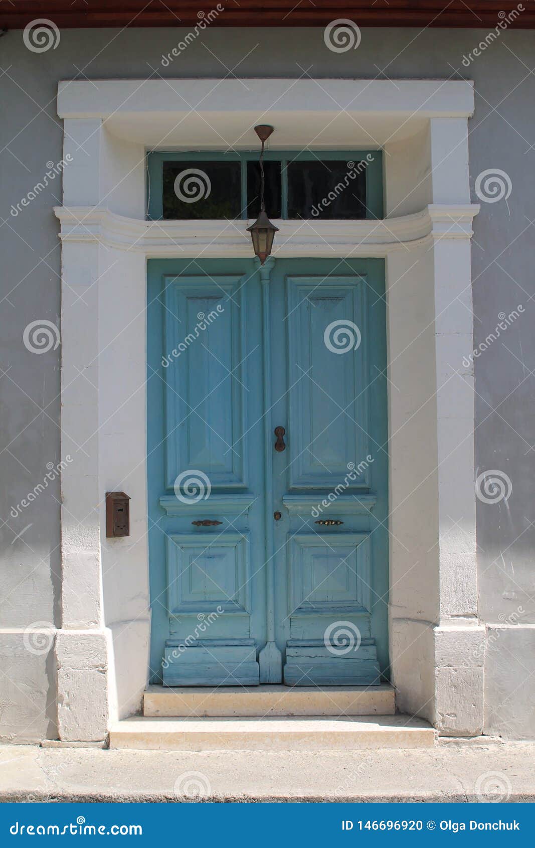 Front Door with Lantern and Mailbox Stock Photo - Image of doorway ...