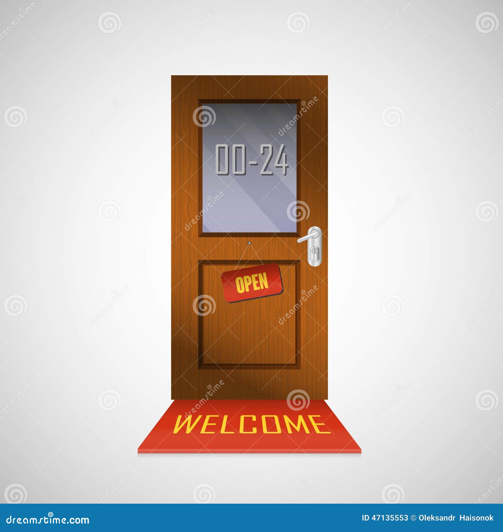 Front Door is Open Around Clock with a Sign Stock Vector - Illustration ...