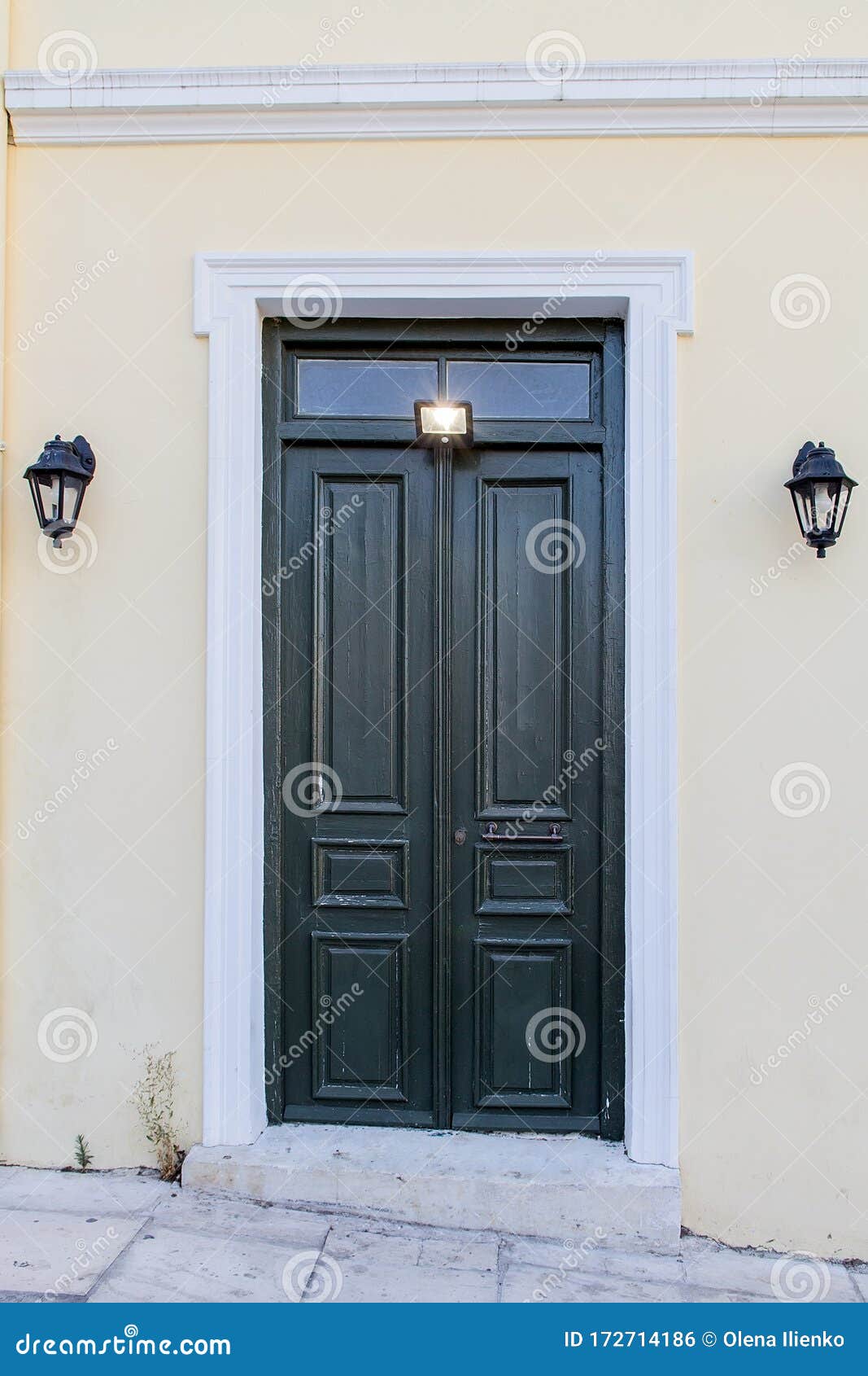 Front Door with Small Square Decorative Windows Stock Photo - Image of ...