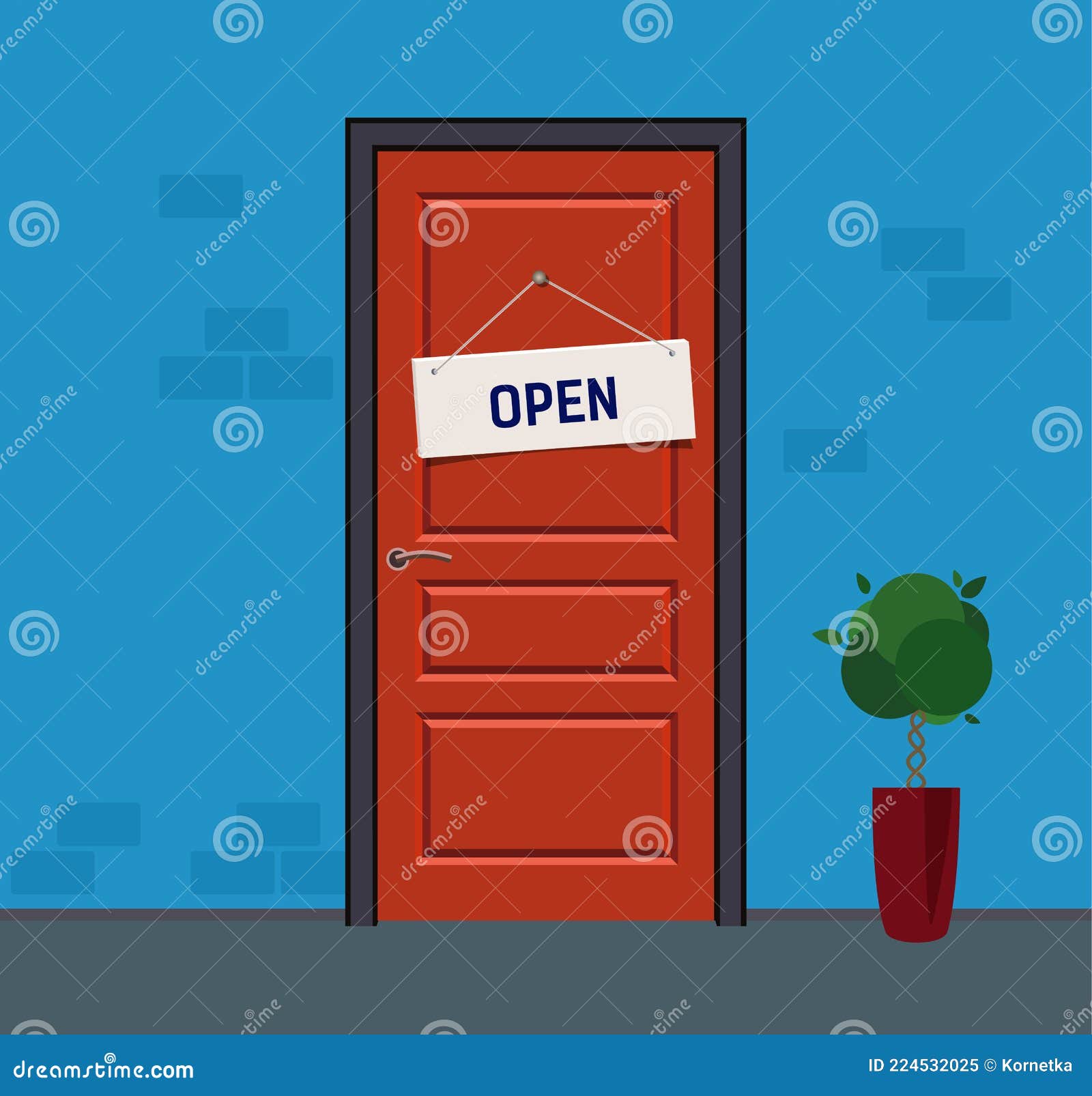 Front Door of Store or Office with Sign Open. Stock Vector ...