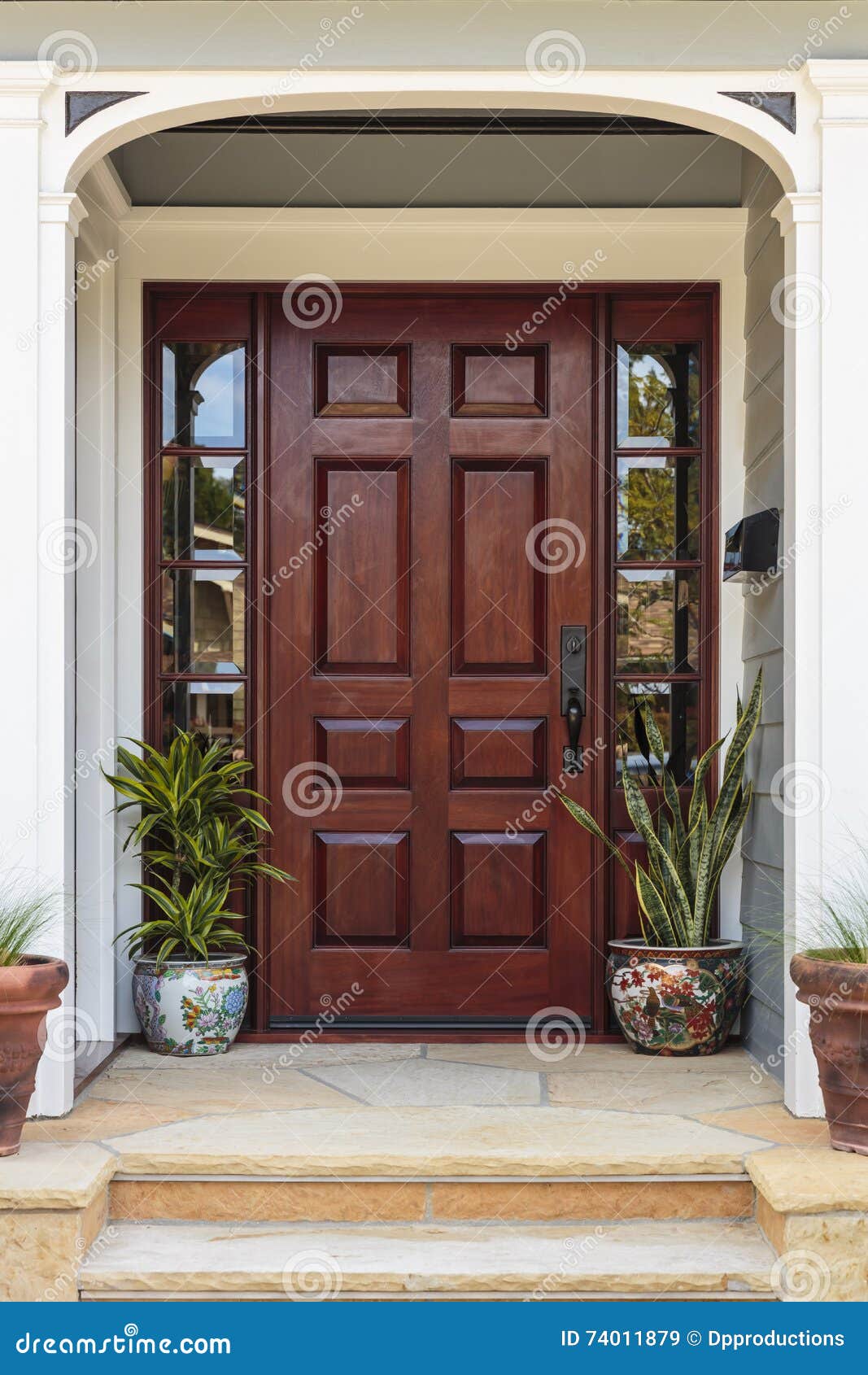 Front Door, View of Front Door Accented with Plants Stock Image - Image ...