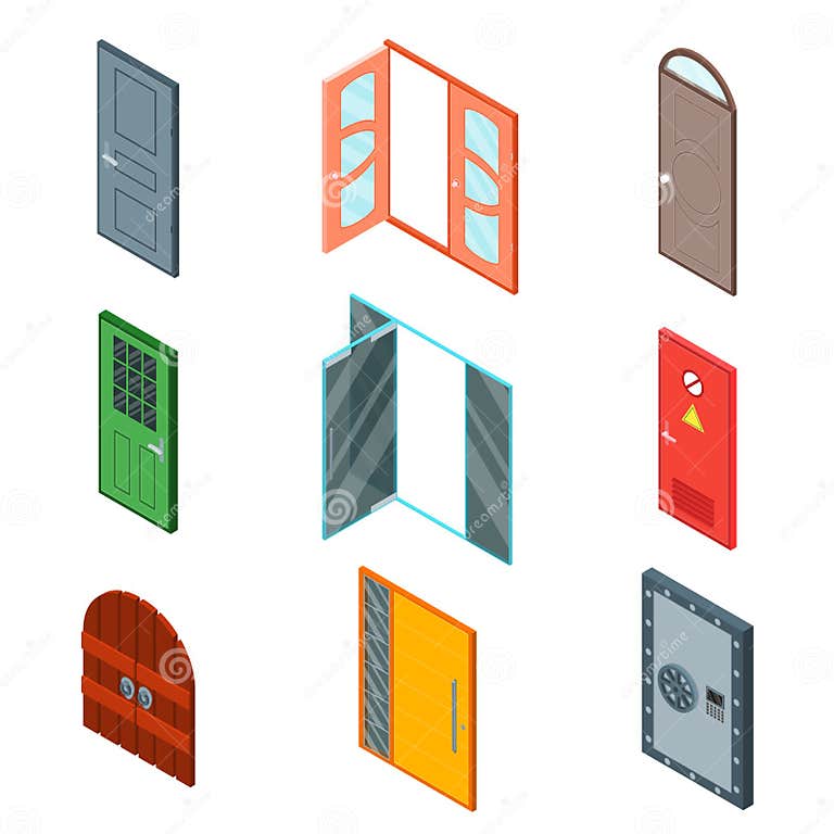 Front Doors Set Isometric View Vector Ilustración del Vector ...