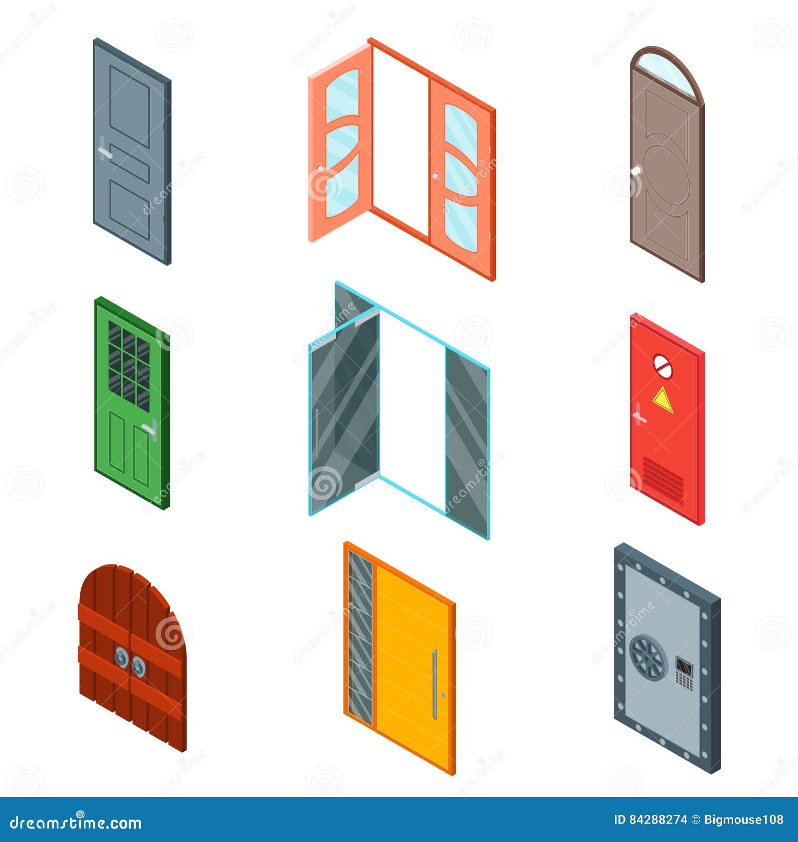 Front Doors Set Isometric View. Vector Stock Vector - Illustration of ...