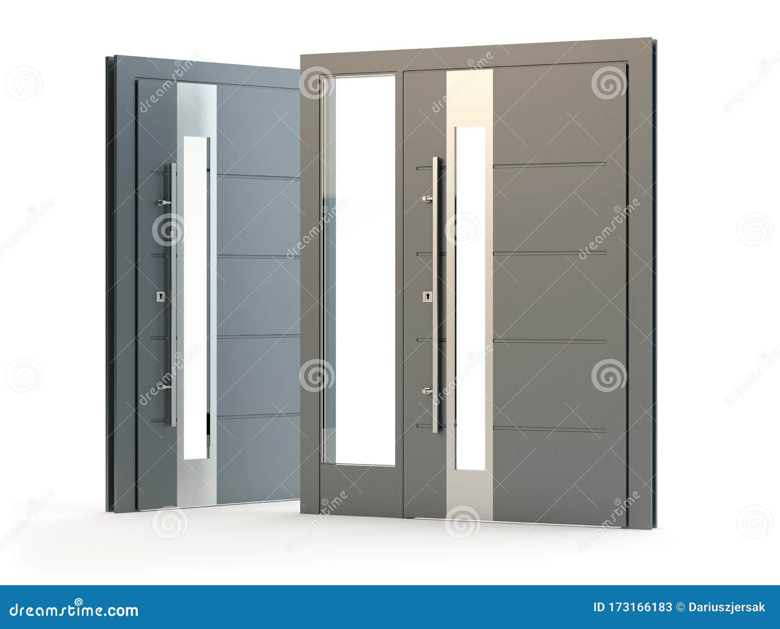 Modern Front Doors Isolated on White, 3D Illustration Stock ...