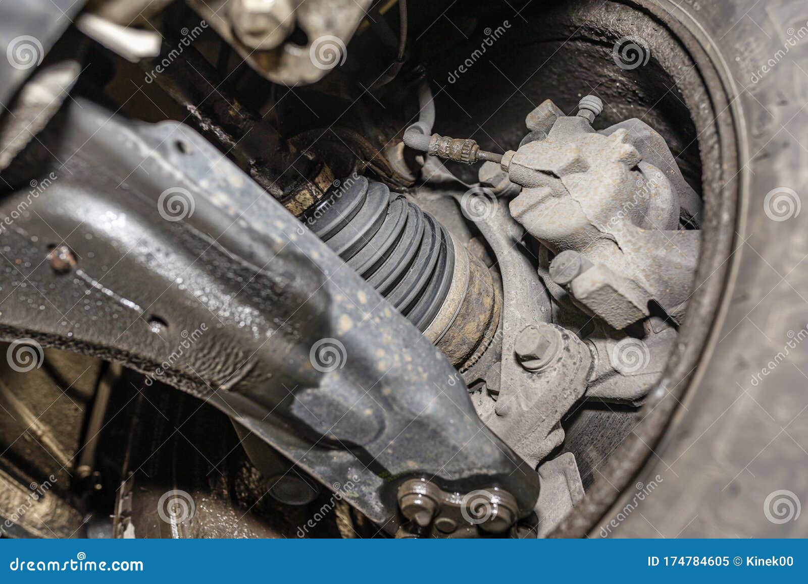 Front Driving Axle in the Car, Visible Elements of the Steering System ...