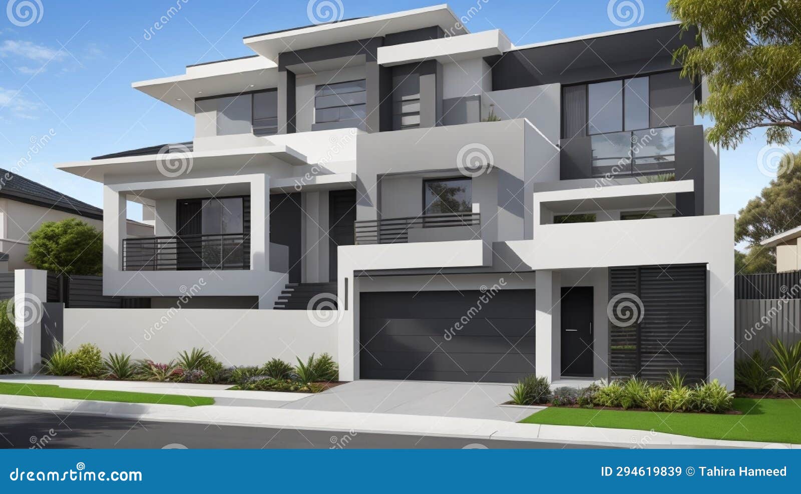 Front Elevation of Modern Style Home in Suburba... Stock Illustration ...