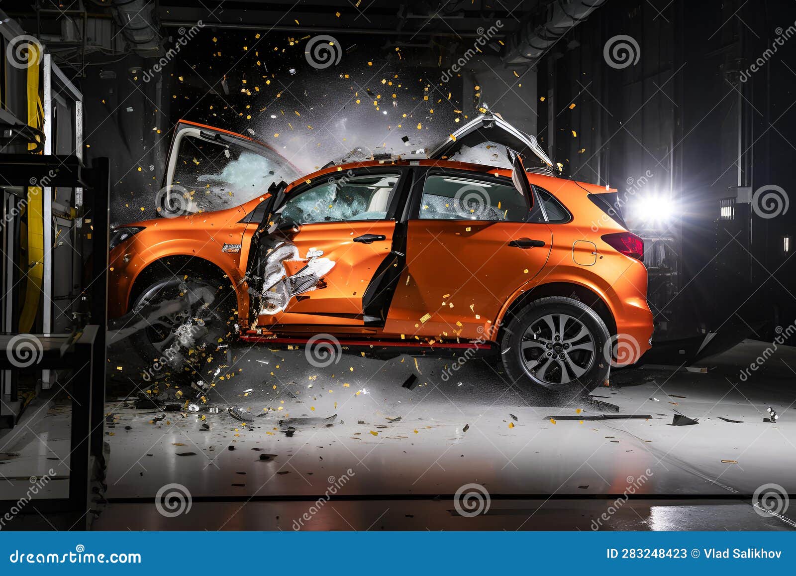 Front End Collision during a Crash Test. Generative AI Stock ...