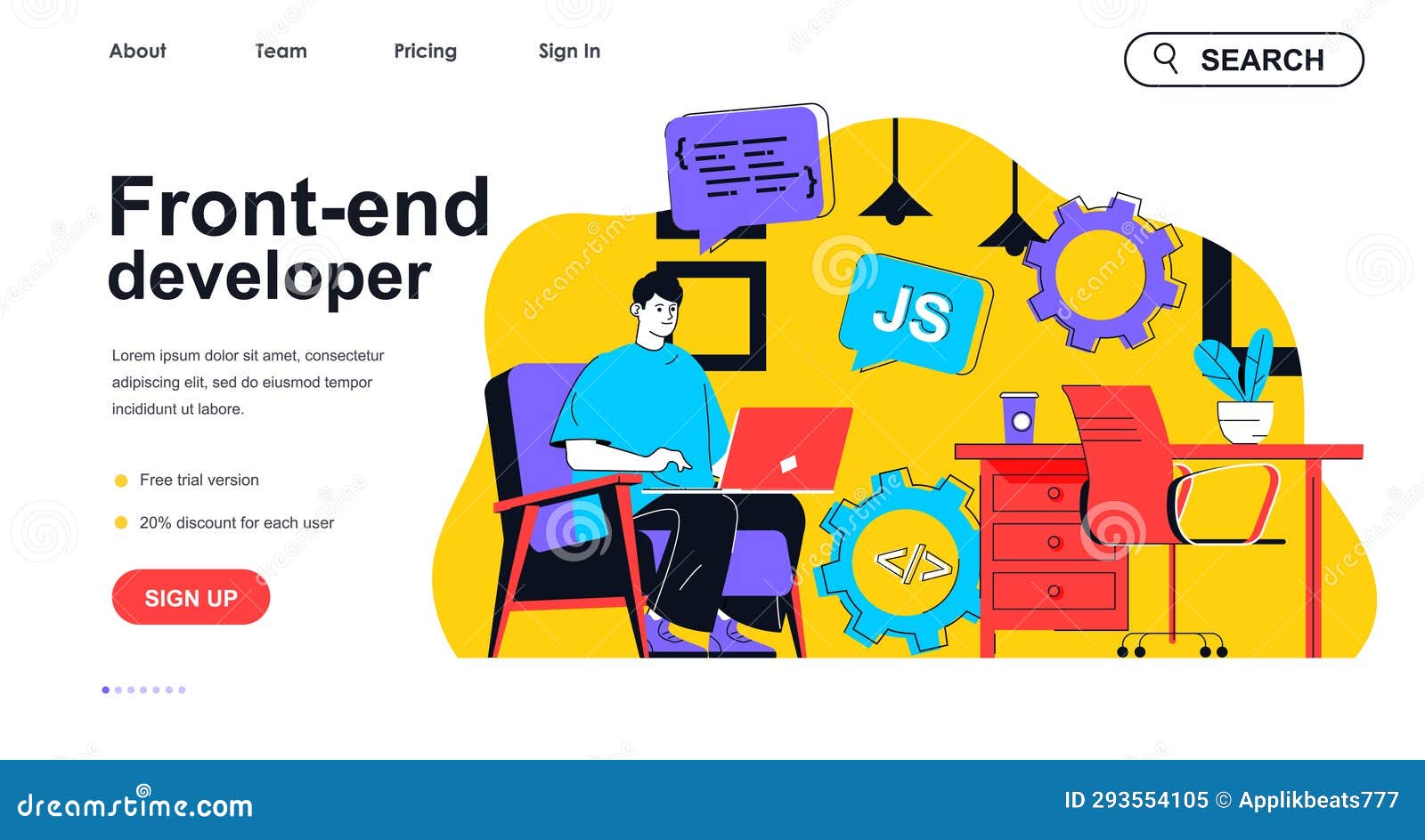 Front End Developer Concept For Landing Page Template Man Creates Web Page And Programming