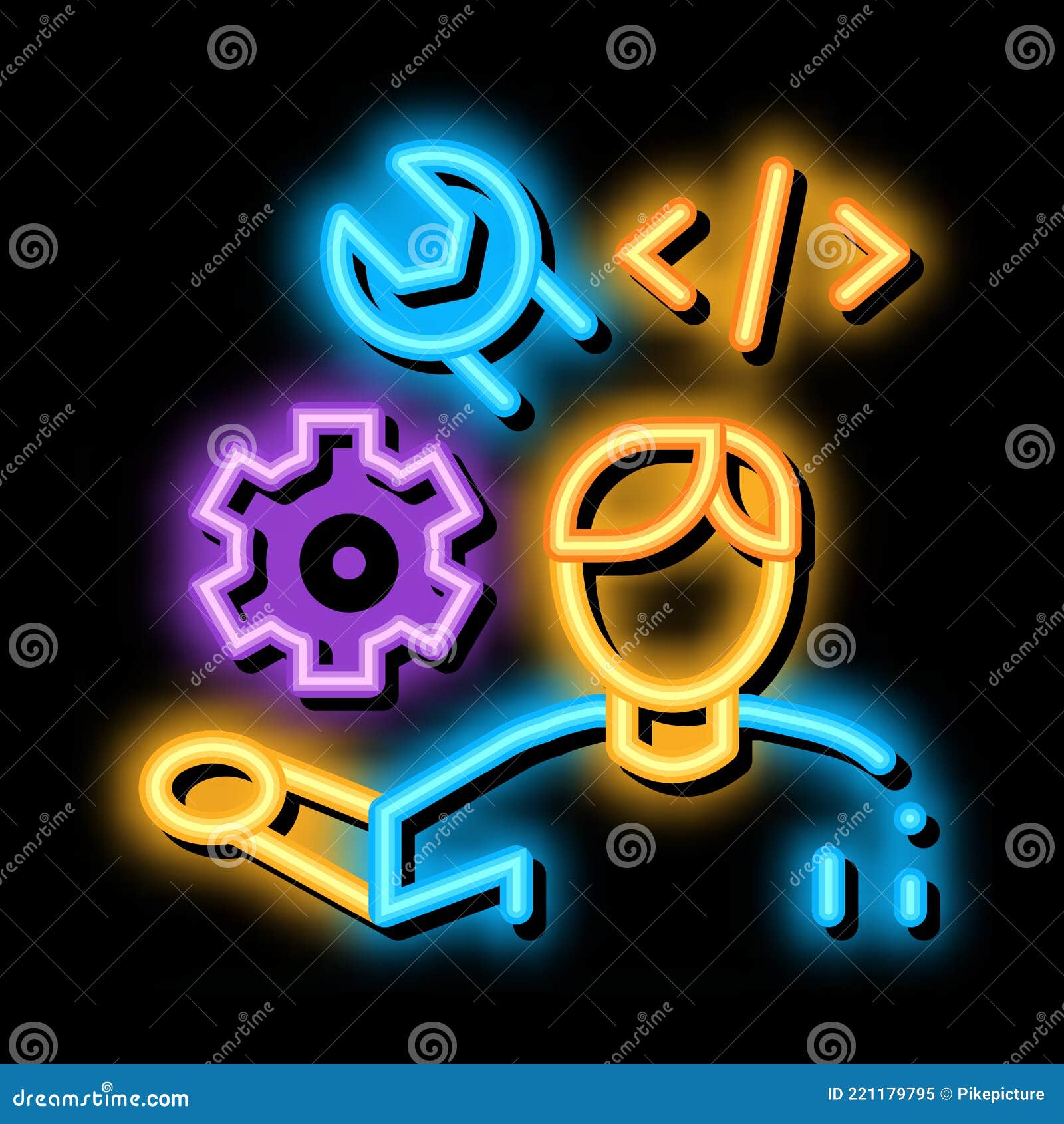 Front End Developer Neon Glow Icon Illustration Stock Vector ...