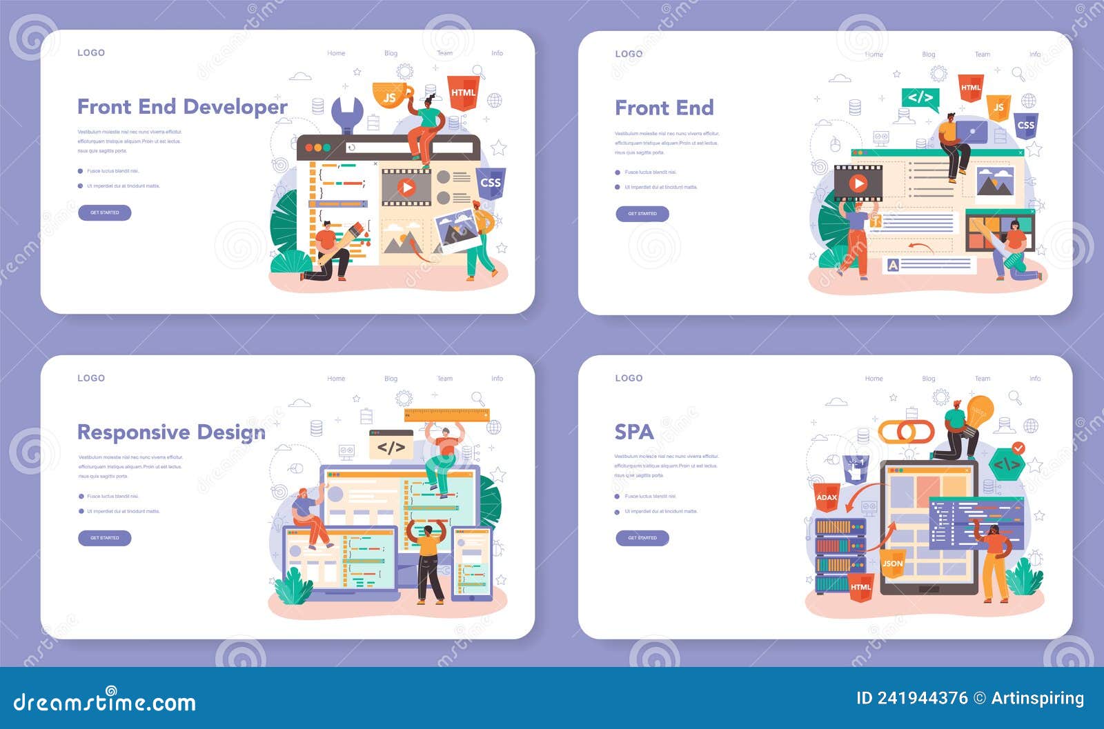 Front End Developer Web Banner or Landing Page Set. Website Interface ...