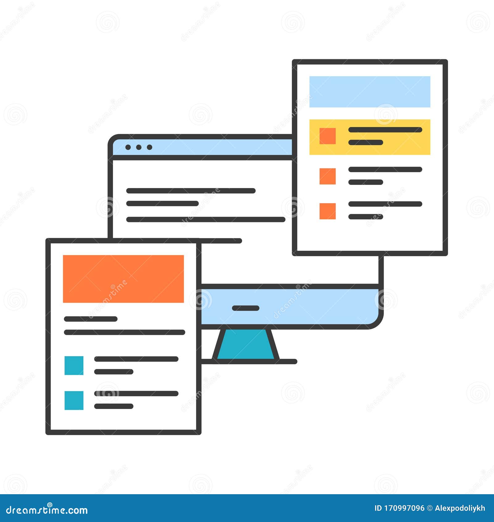 Front-end Development Color Line Icon. Practice of Converting Data To a ...