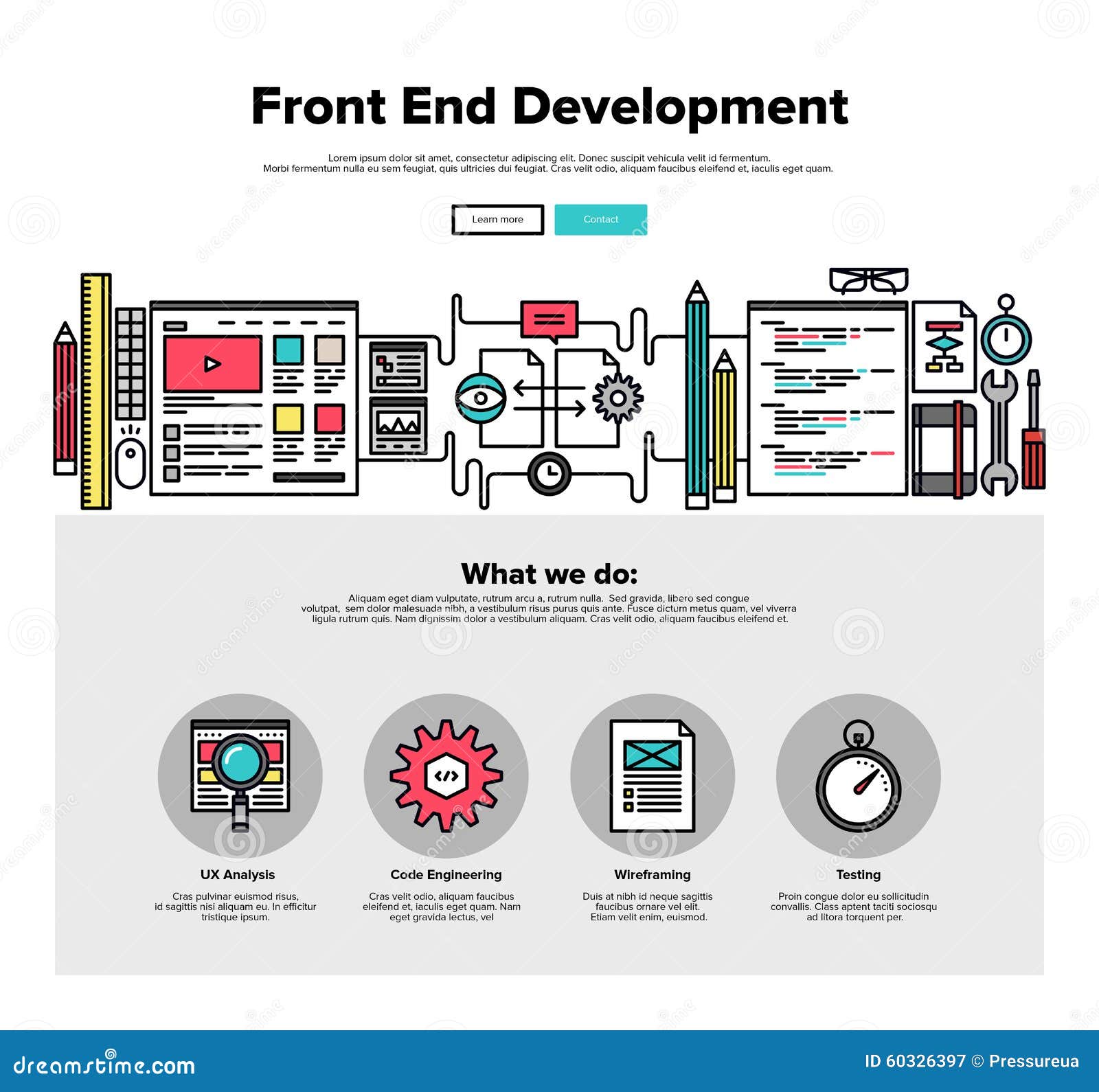Front End Development Flat Line Web Graphics Stock Vector