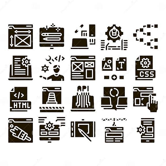 Front End Development Glyph Set Vector Stock Vector - Illustration of development, design: 196570220