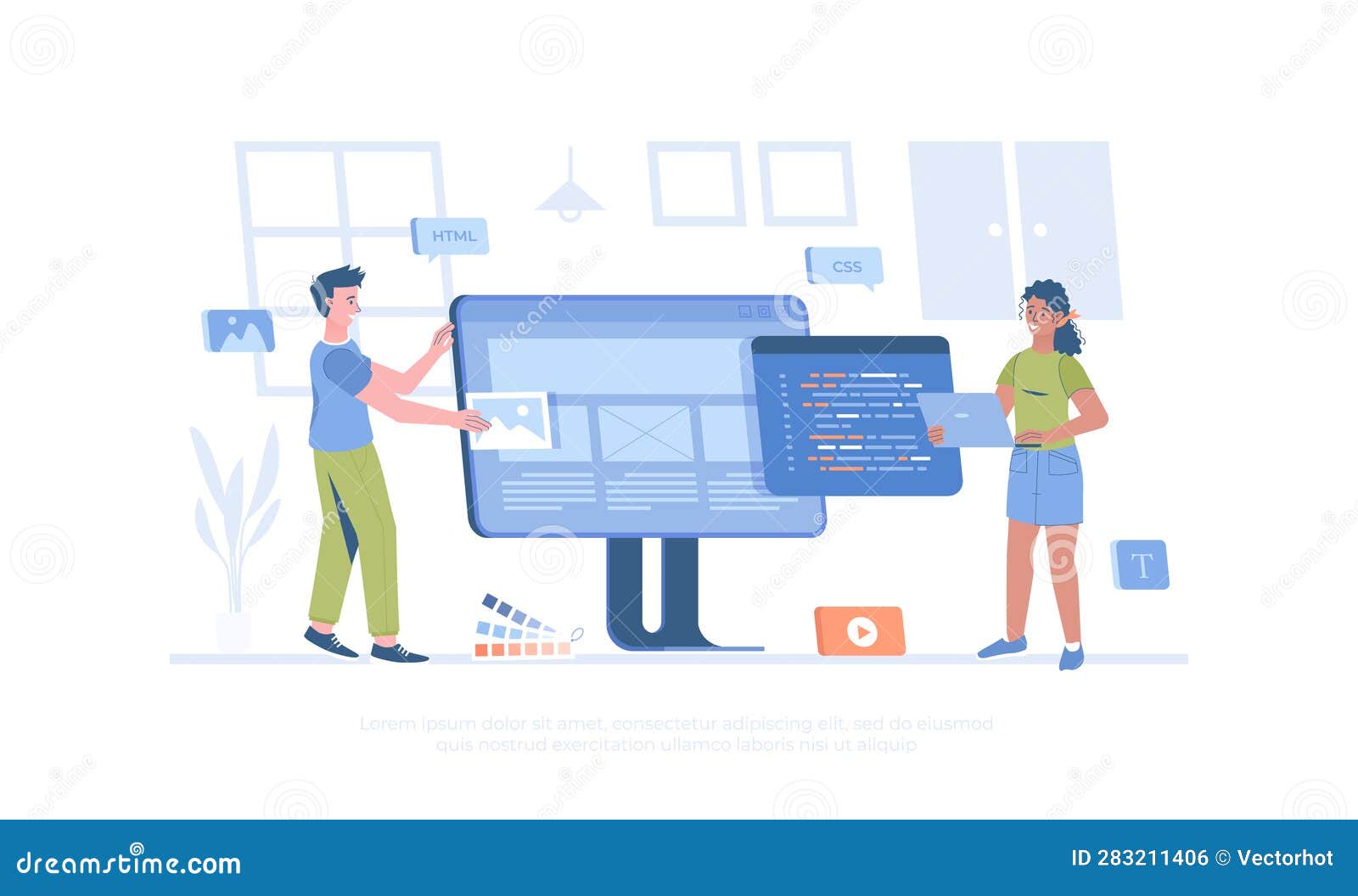 Front End Developer Online Service Or Platform. Website Interface Vector Illustration ...