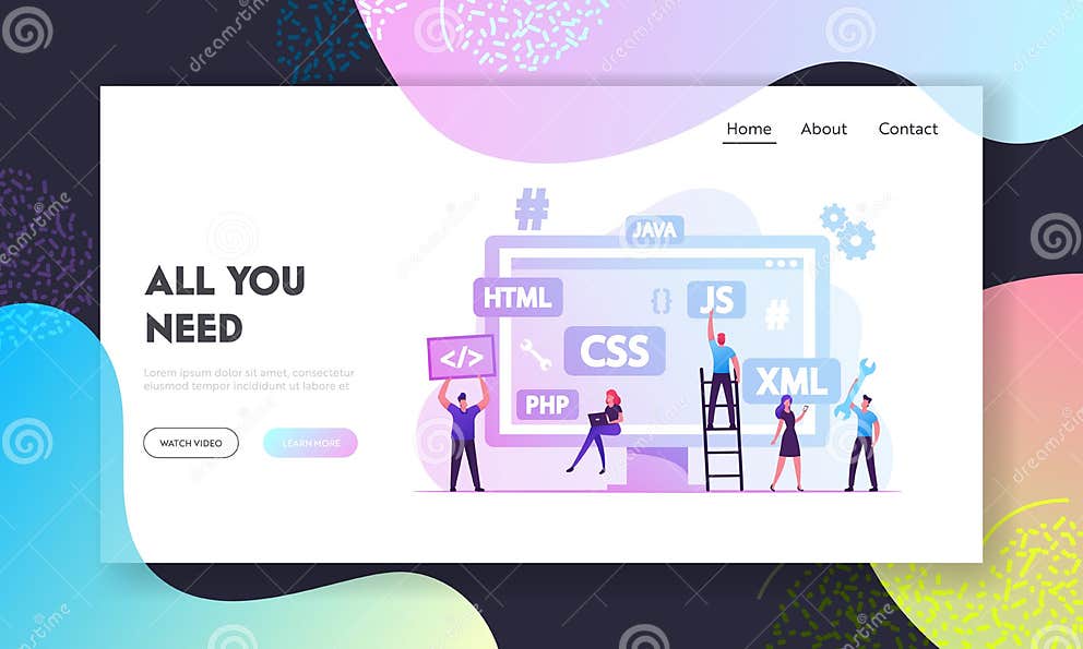Front End Development Website Landing Page. Developers Create Ui Ux, Coding and Programming on ...