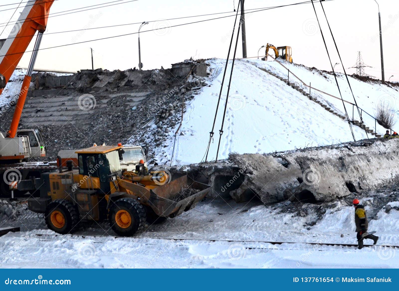 Front-end Loader with Wheels on the Construction Site Stock Photo ...