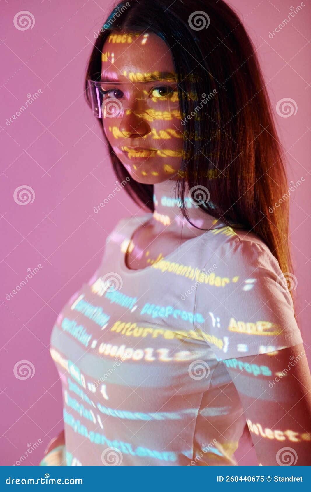 Front End Programming Language`s Scripts. Beautiful Young Woman is in ...